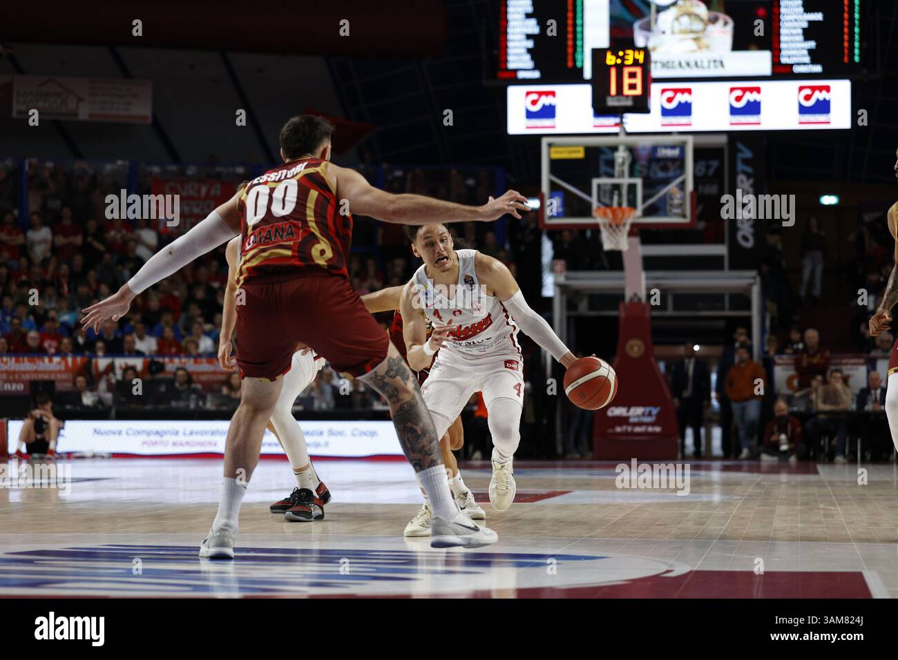 Venice, Italy. 13th Apr, 2025. Trieste's COLBEY ROSS in action against ...