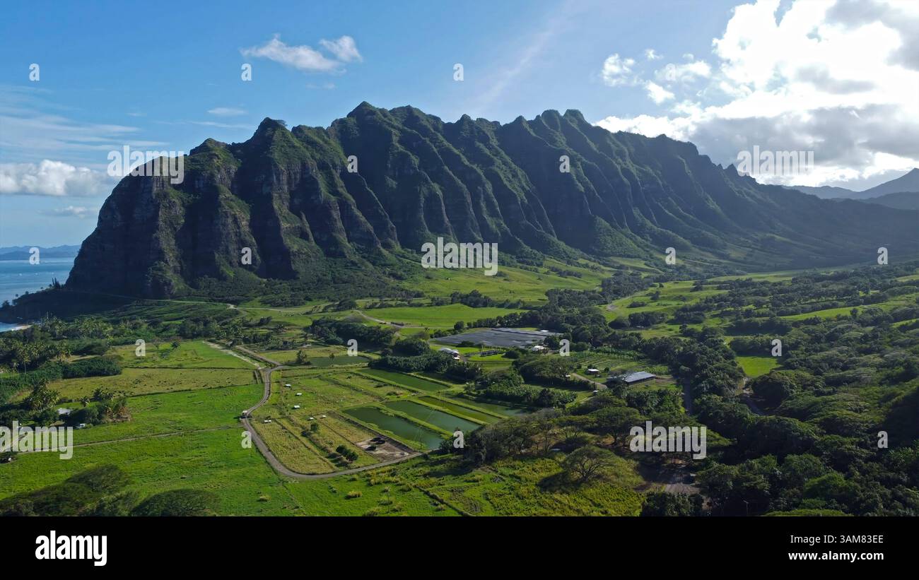 Kualoa valley oahu hawaii aerial hi-res stock photography and images ...