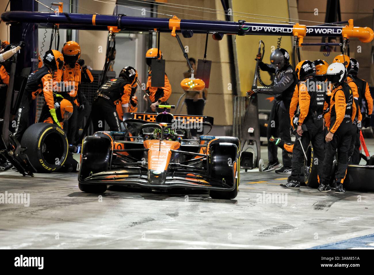 Sakhir, Bahrain. 13th Apr, 2025. Lando Norris (GBR) McLaren MCL39 makes ...