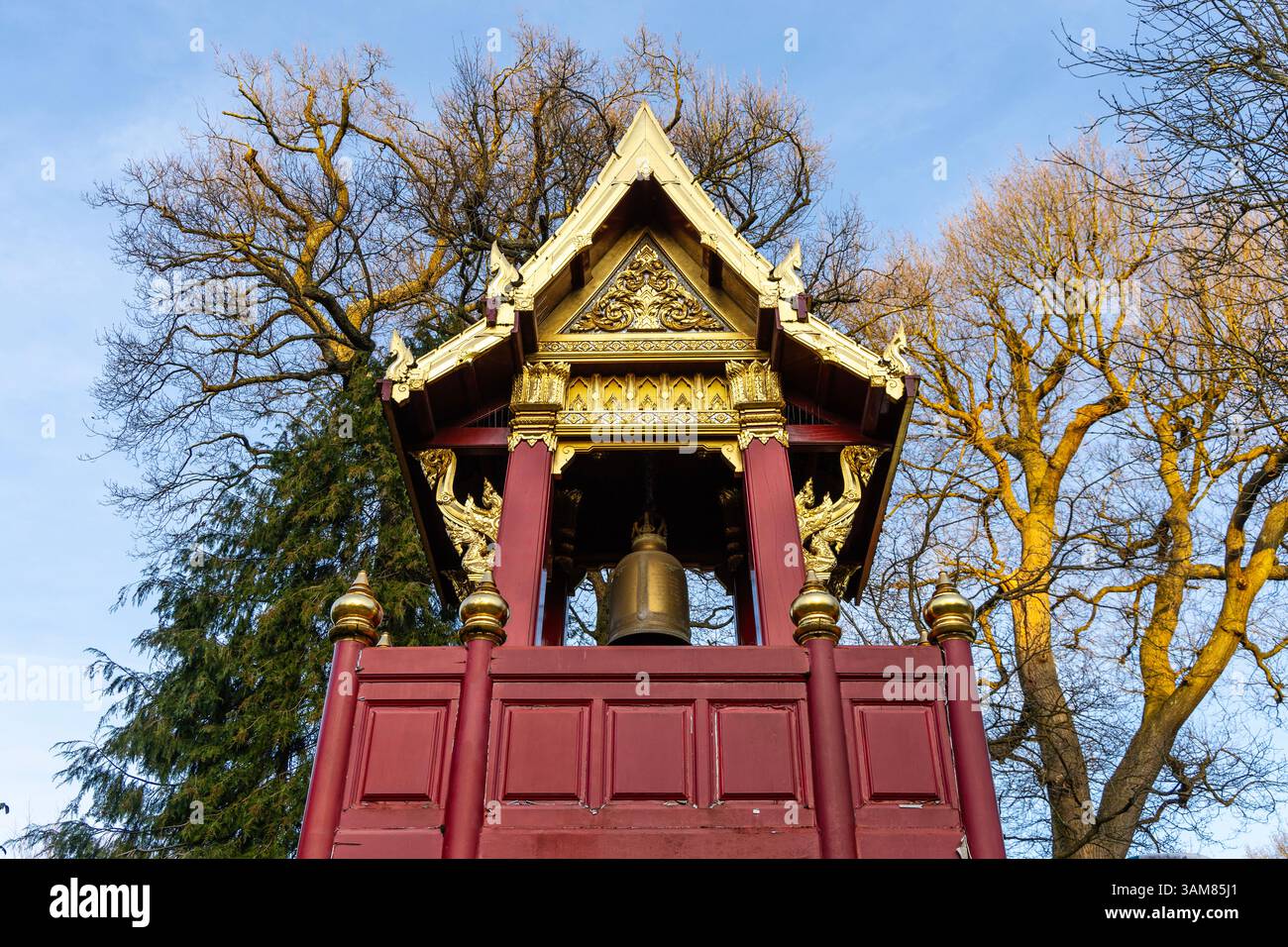Bell tower at the Buddhapadipa Temple, Wimbledon, London, England Stock ...