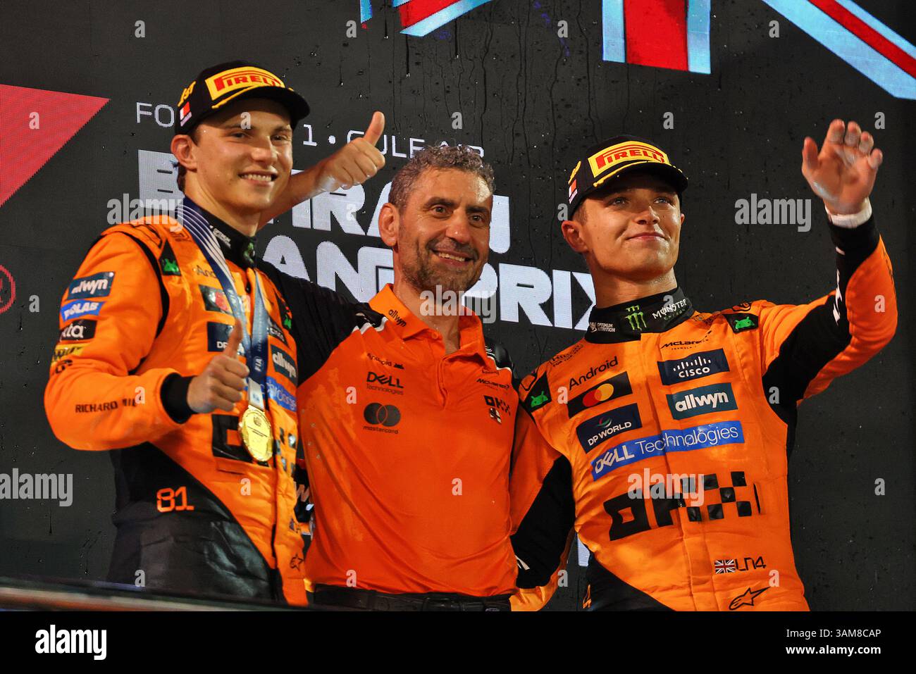 Sakhir, Bahrain. 13th Apr, 2025. The podium (L to R): Oscar Piastri ...
