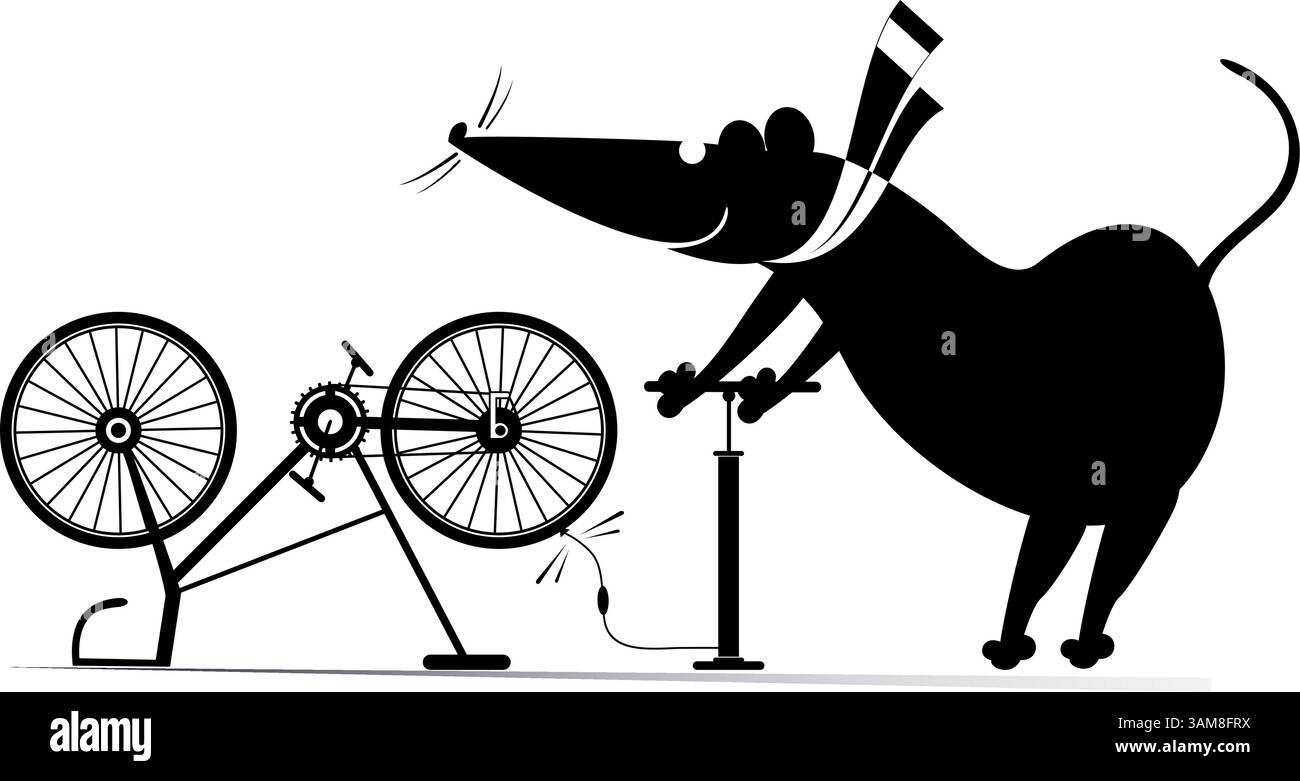 Cycling rat or mouse and a broken bicycle. Cartoon rat or mouse ...
