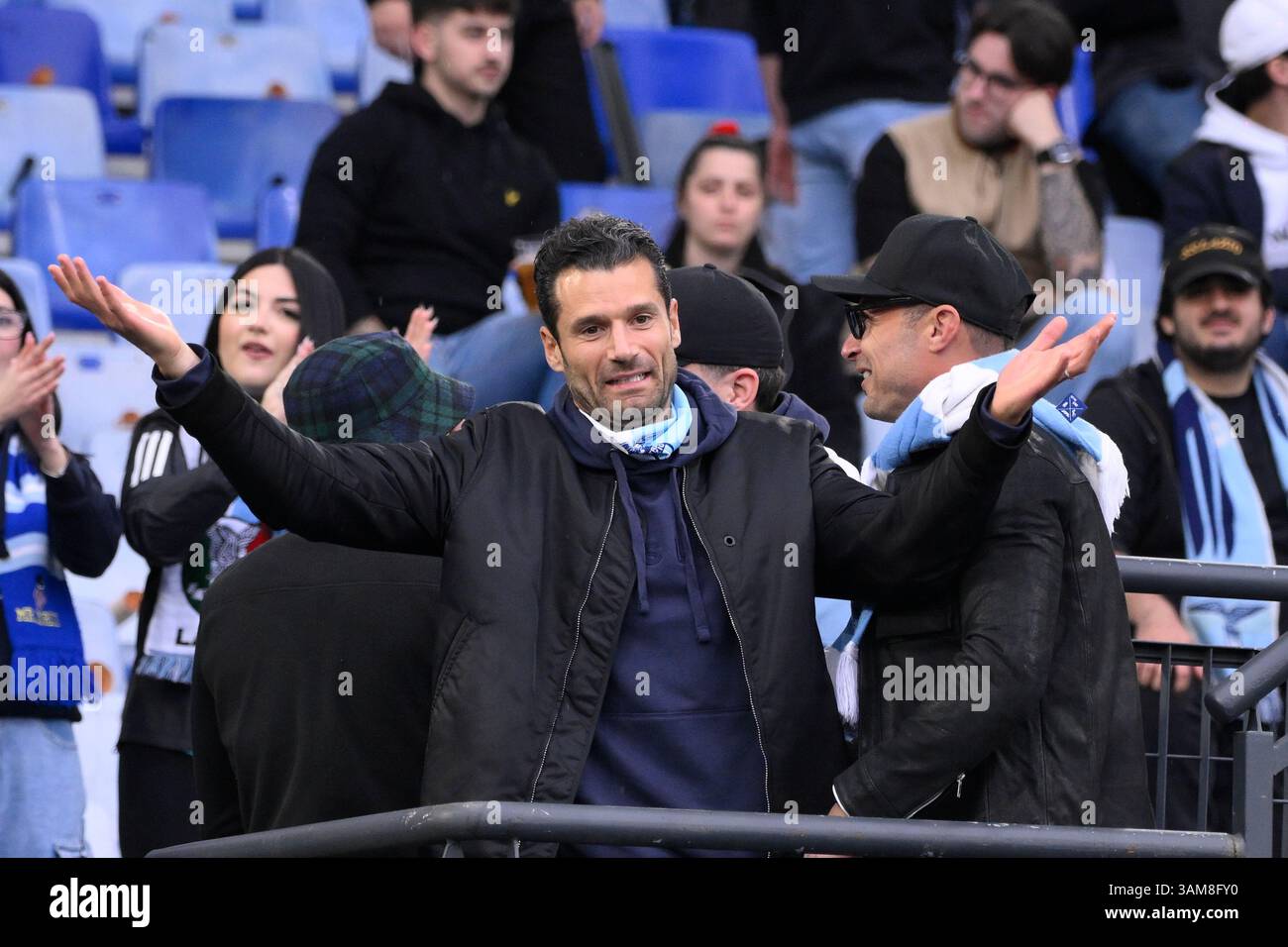 Roma, Italia. 13th Apr, 2025. Antonio Candreva e Stefan Radu during the ...