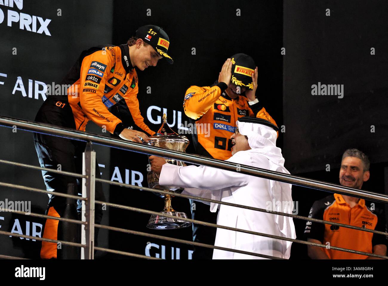 Sakhir, Bahrain. 13th Apr, 2025. Race winner Oscar Piastri (AUS ...