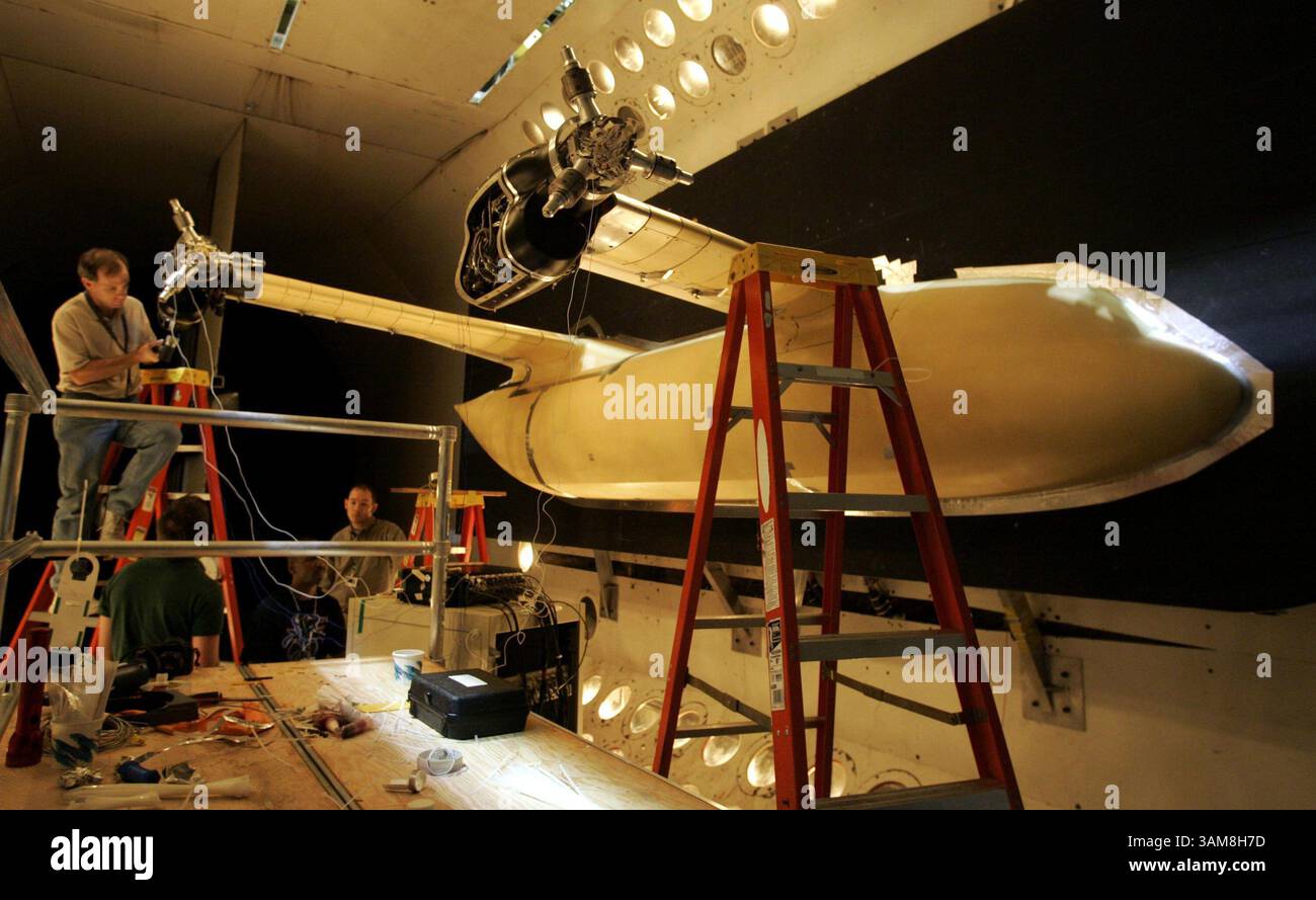 Aug. 29, 2006 - U.S. - Test specialists work on a half-model of a ...
