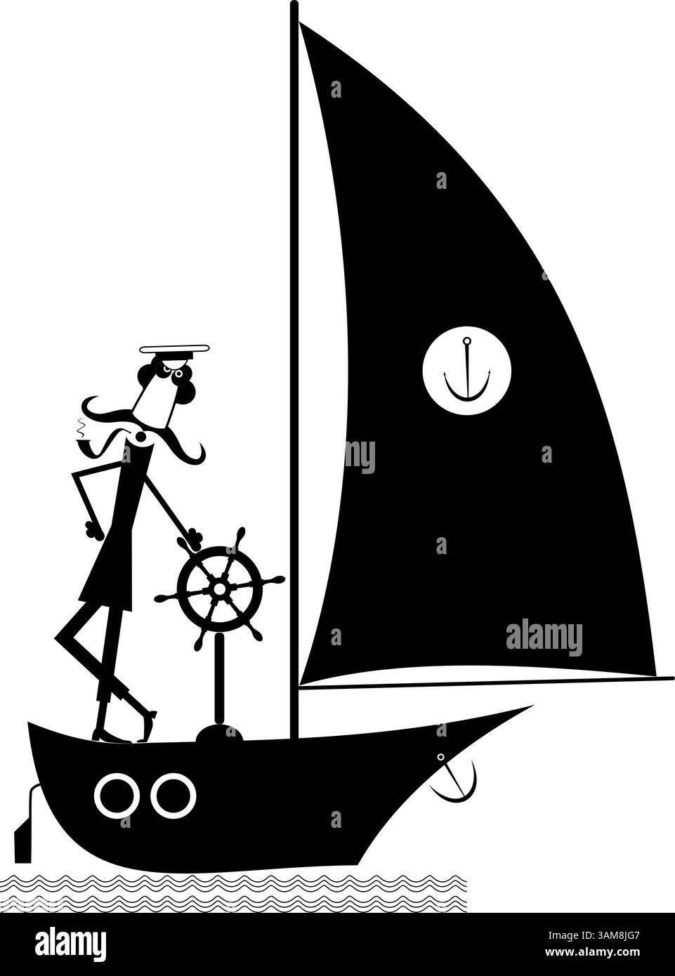 Brave captain sails of the yacht. Sailing boat. Funny brave captain ...
