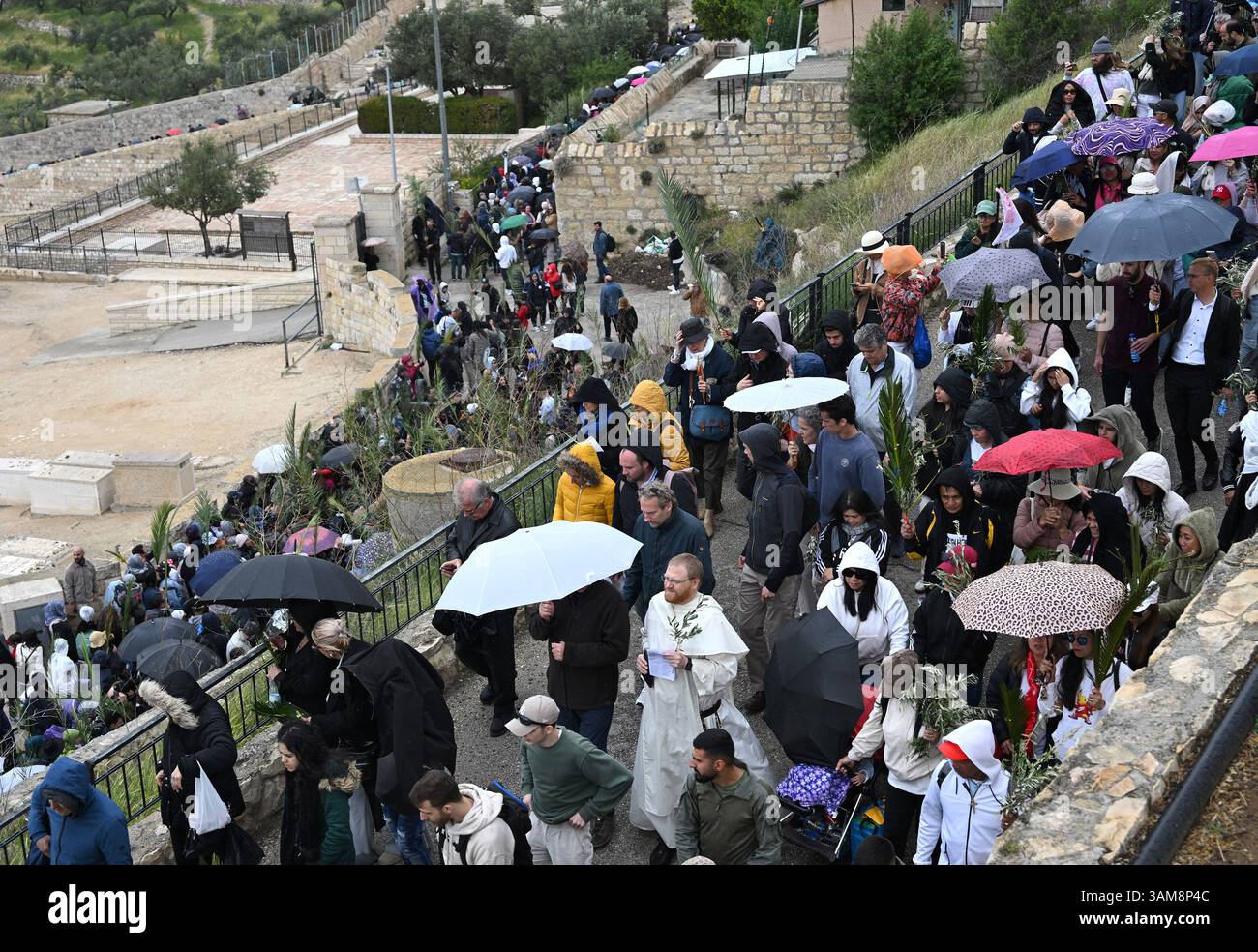 Jerusalem, Israel. 13th Apr, 2025. Thousands of Christians wave olive ...