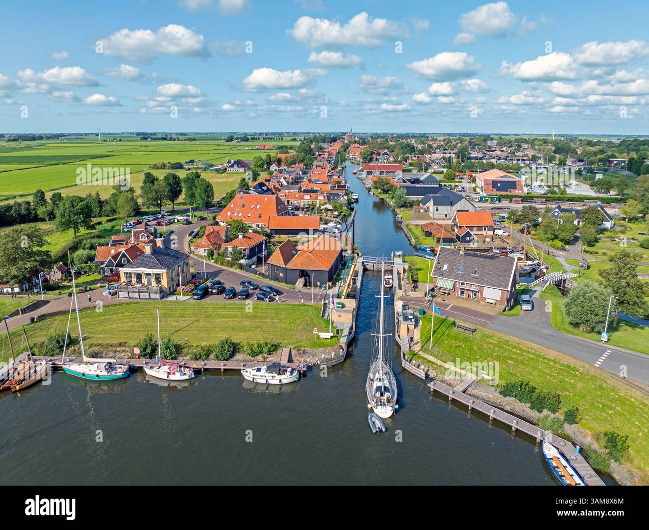 Aerial from the historical town Workum in Friesland the Netherlands ...