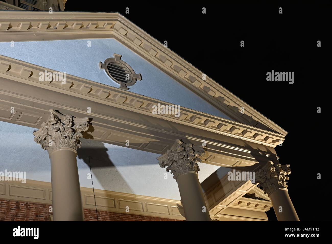 The illuminated cornice and columns to the Hayes Barton Baptist Church ...