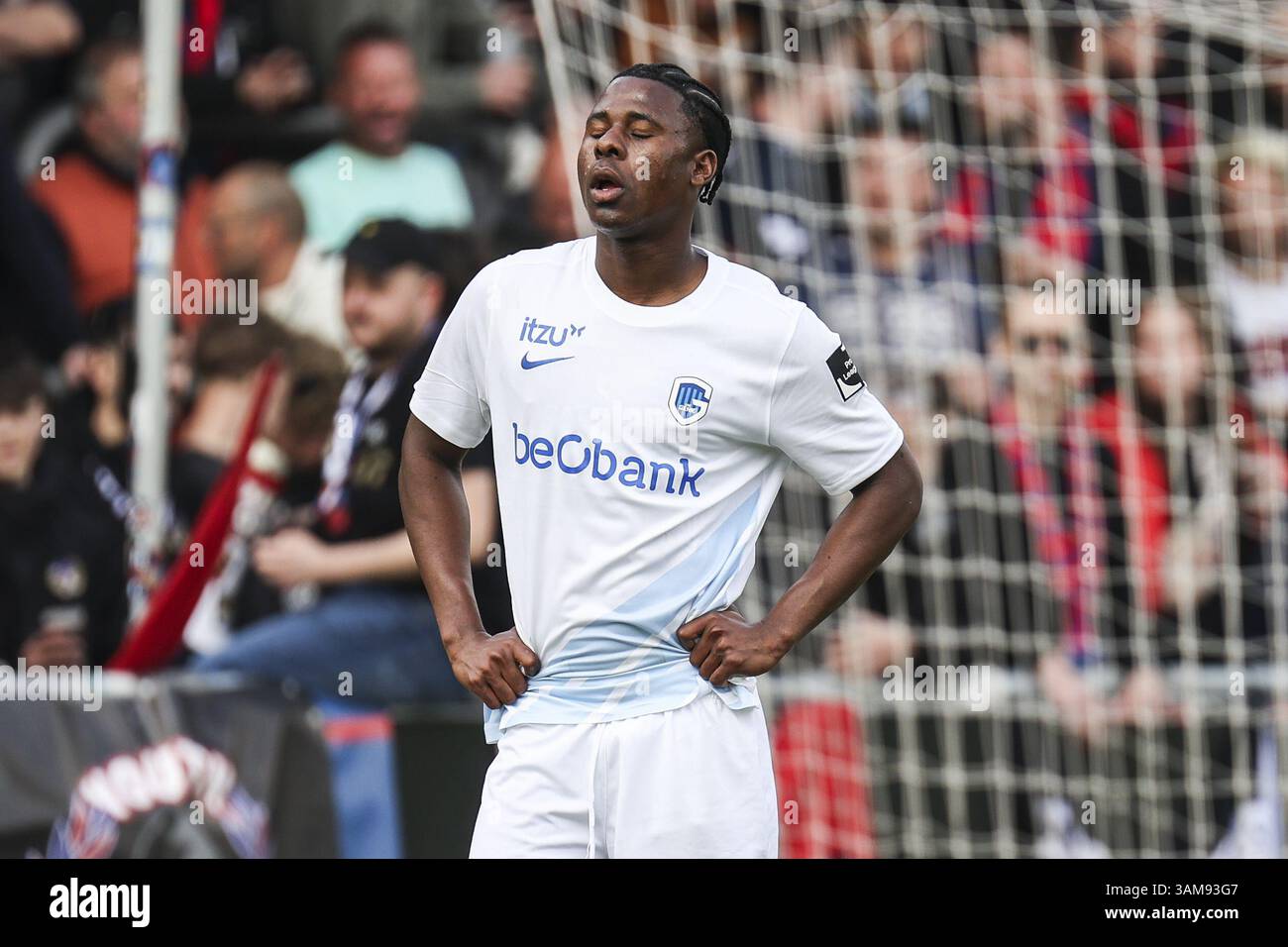 Liege, Belgium. 13th Apr, 2025. Genk's Christian Akpan pictured during ...