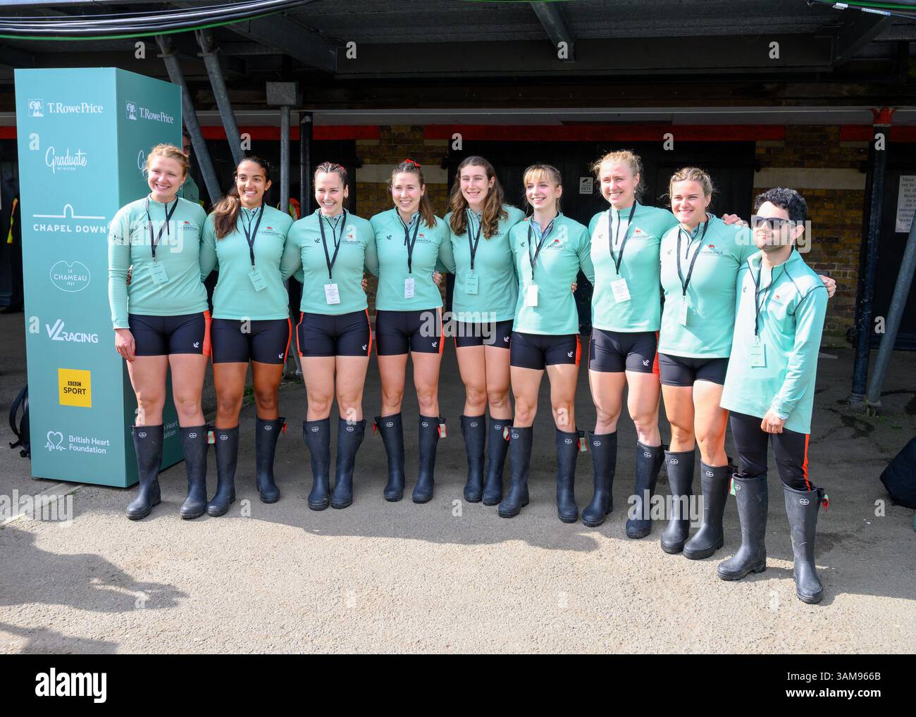 London, UK. 13 Apr 2025, London, UK. The Cambridge women's crew posing ...