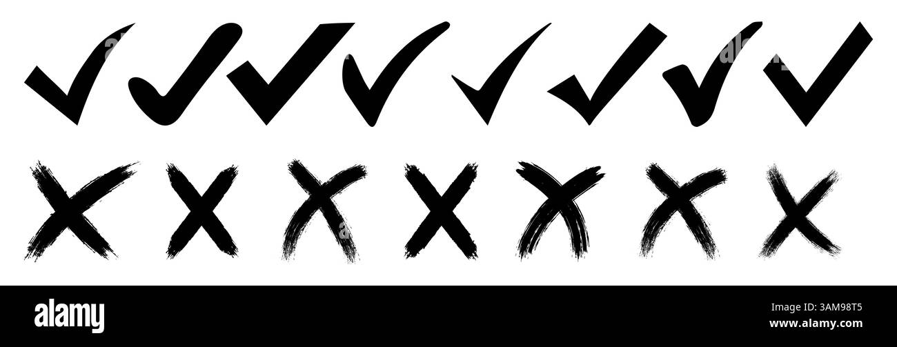 Check mark and cross mark icons. Black tick and red cross checkmarks ...