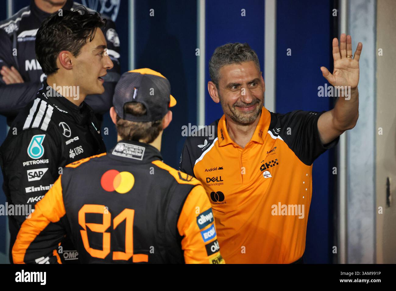 Sakhir, Bahrain. 13th Apr, 2025. (L to R): George Russell (GBR ...
