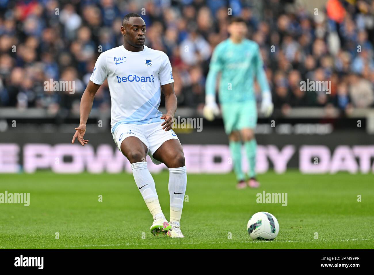 Brugge, Belgium. 13th Apr, 2025. Mujaid Sadick (3) of Genk pictured ...