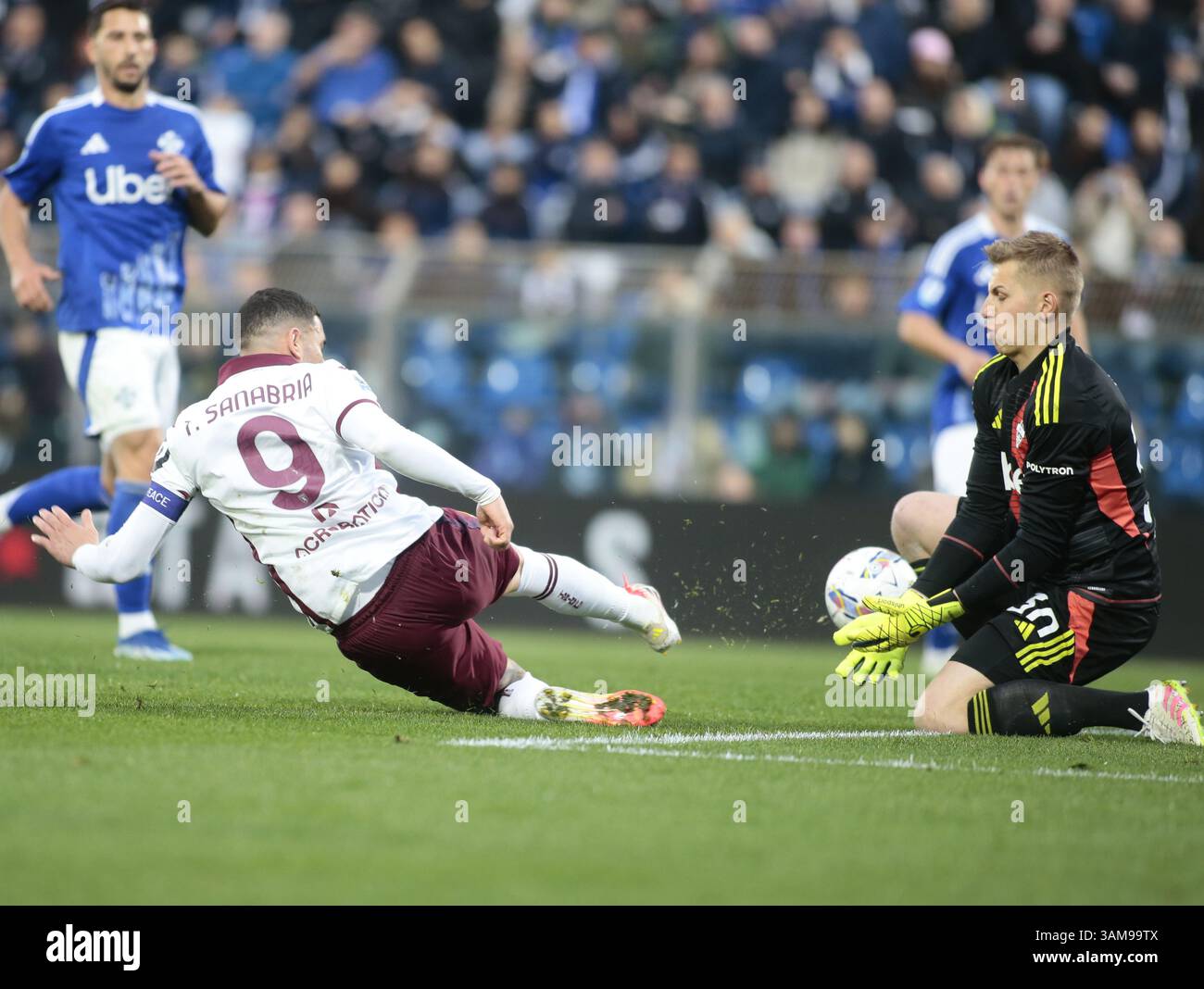 Como, Italy. 13th Apr, 2025. Antonio Sanabria of Torino FC and Jean ...