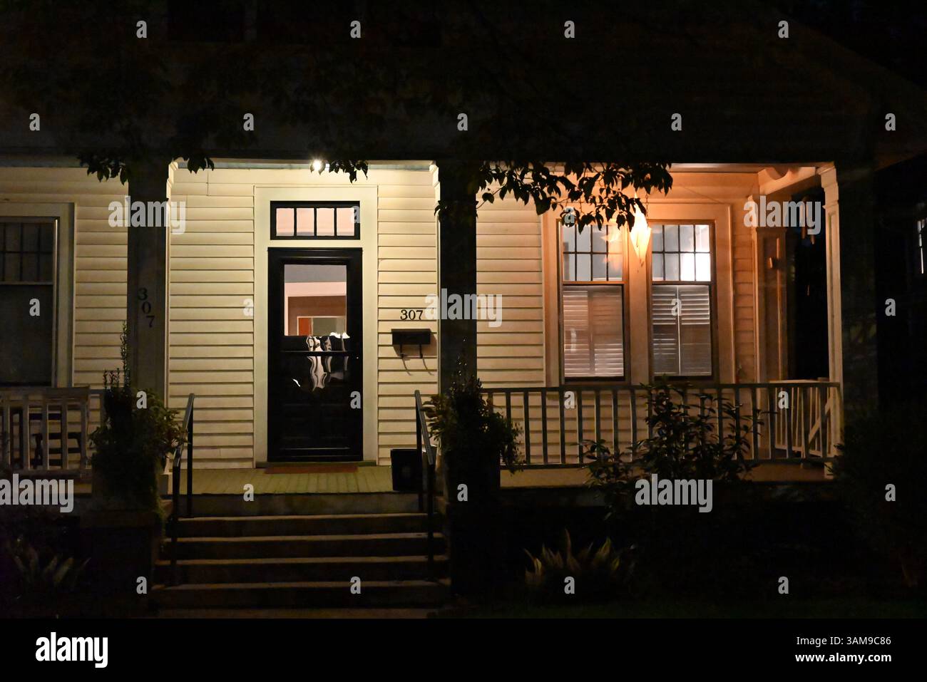 Front porch lights on a historic home in Raleigh, North Carolina Stock ...