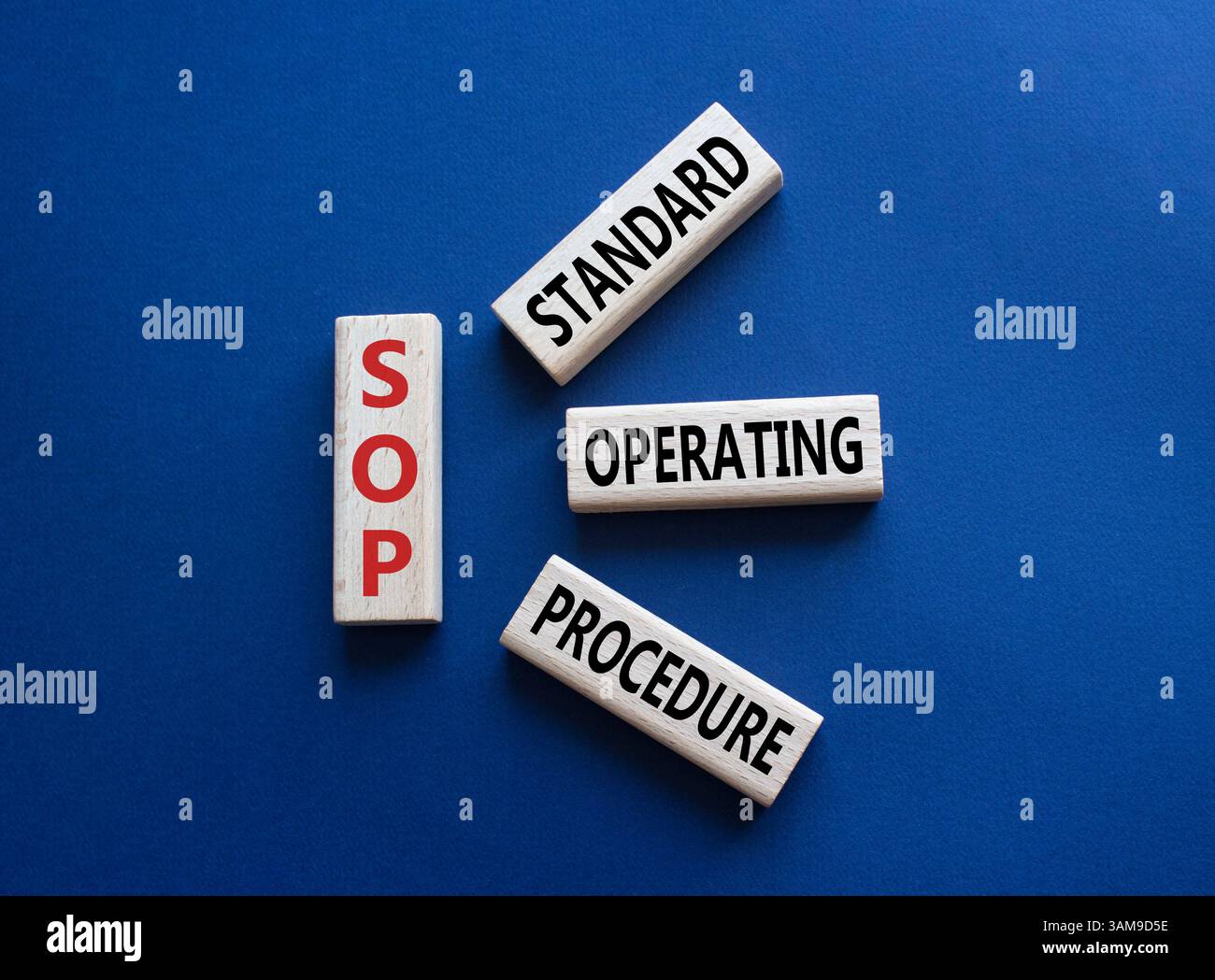SOP - Standard Operating Procedure symbol. Wooden blocks with word SLA ...