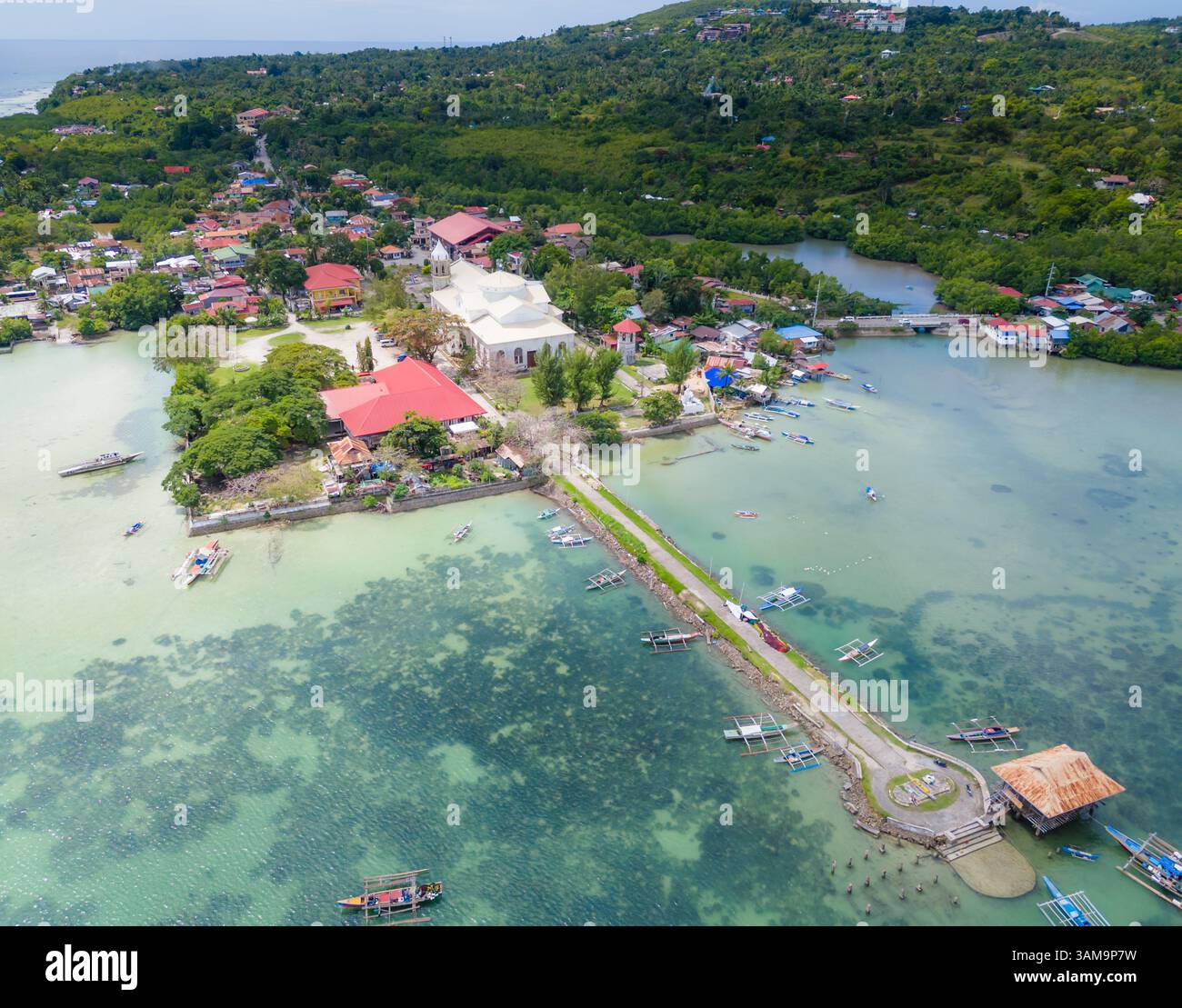 Dauis town in Panglao, Bohol island of Philippines. Aerial drone view ...