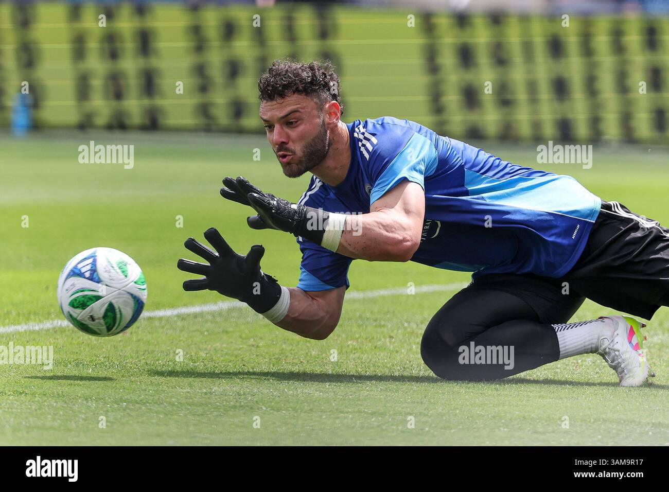 April 13, 2025: Sporting Kansas City goalkeeper John Pulskamp (1) warms ...