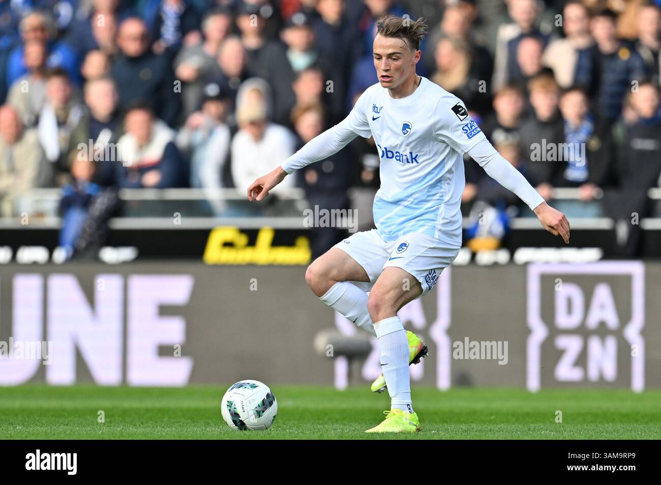 Brugge, Belgium. 13th Apr, 2025. Matte Smets (6) of Genk pictured ...