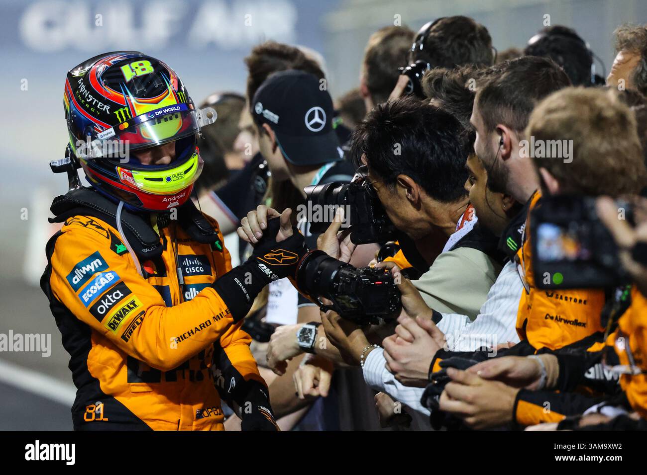 Sakhir, Bahrain. 13th Apr, 2025. Race winner Oscar Piastri (AUS ...