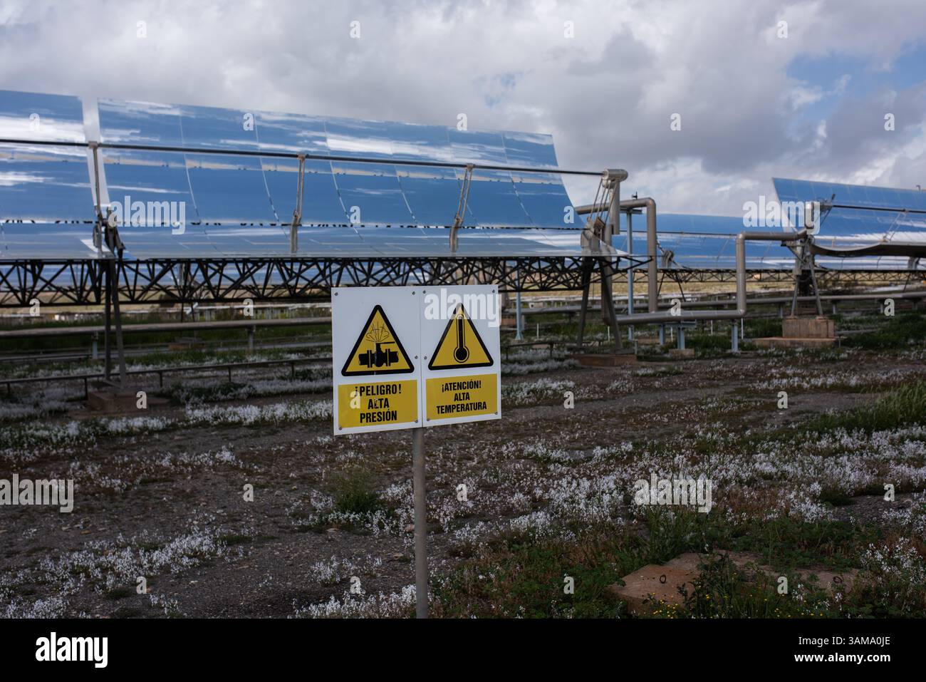 Hazard signs near solar panels. High quality photo Stock Photo - Alamy