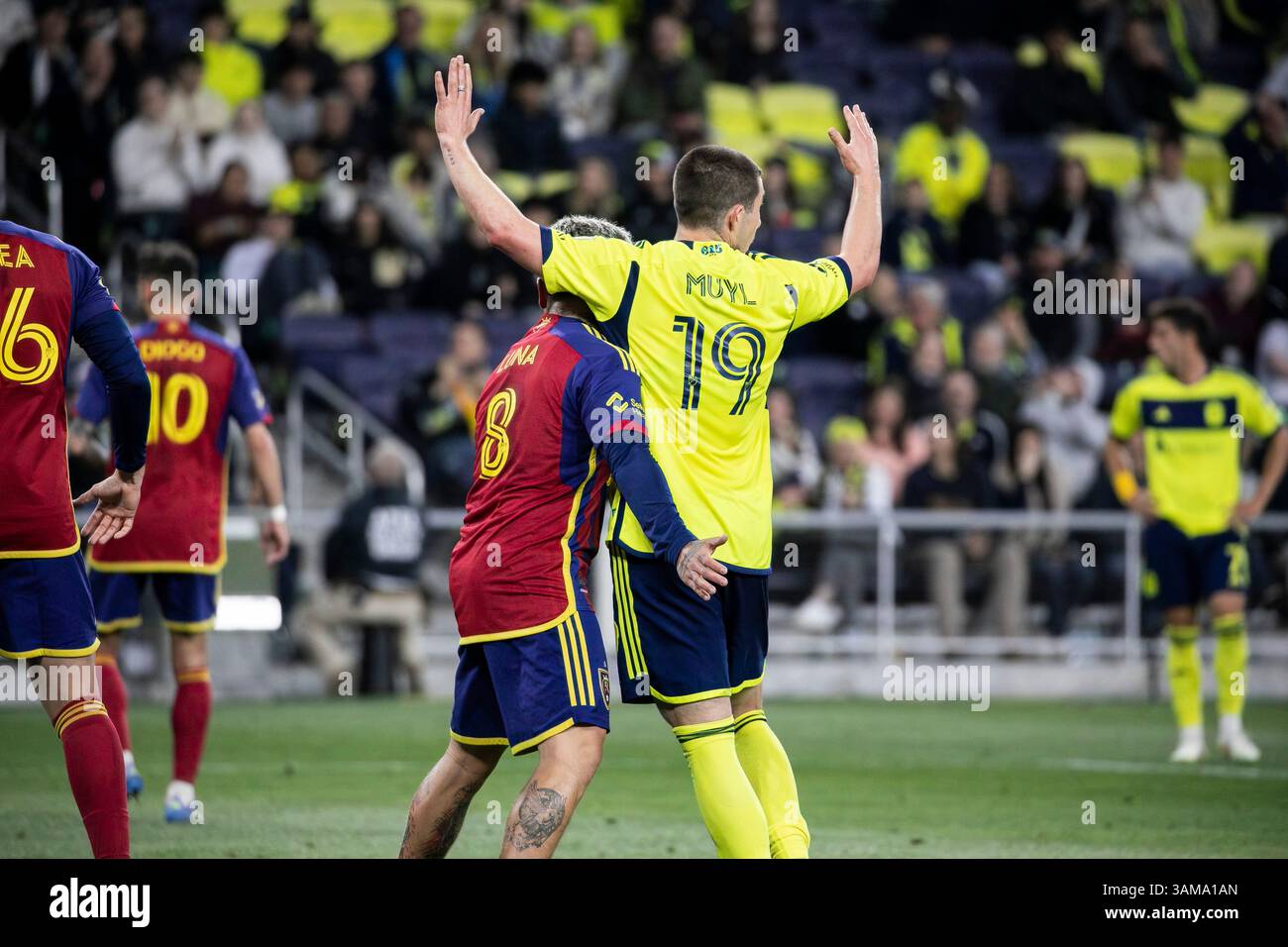 Real Salt Lake midfielder Diego Luna (8) and Nashville SC midfielder ...