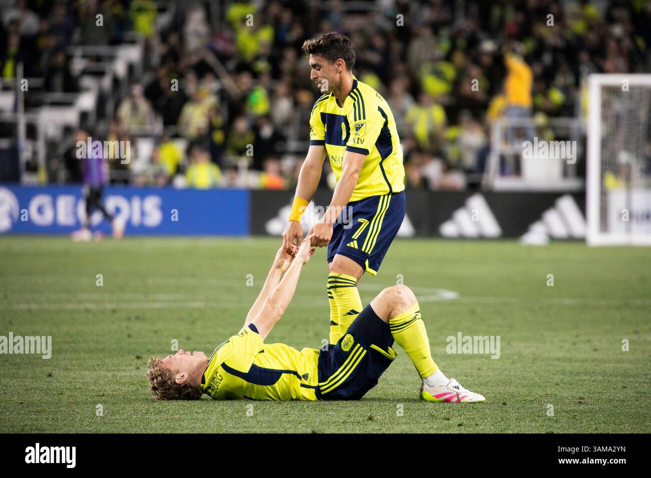 Nashville, USA. 12th Apr, 2025. Nashville SC midfielder Gaston Brugman ...