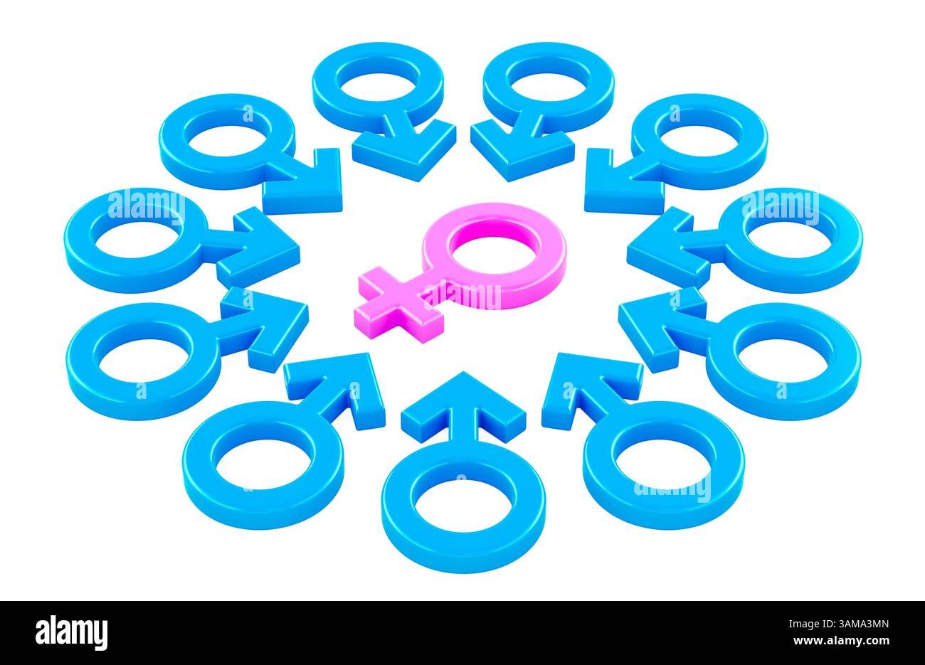 Pink female symbol surrounded by male gender symbols. Female attraction ...