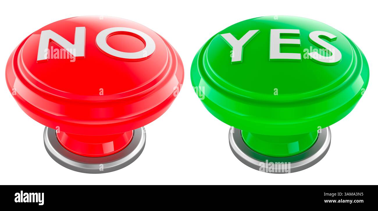 YES and NO push buttons, 3D rendering isolated on white background ...