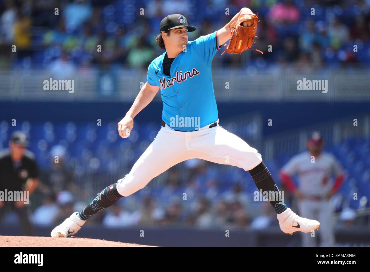 Miami Marlins starting pitcher Cal Quantrill throws during the first ...