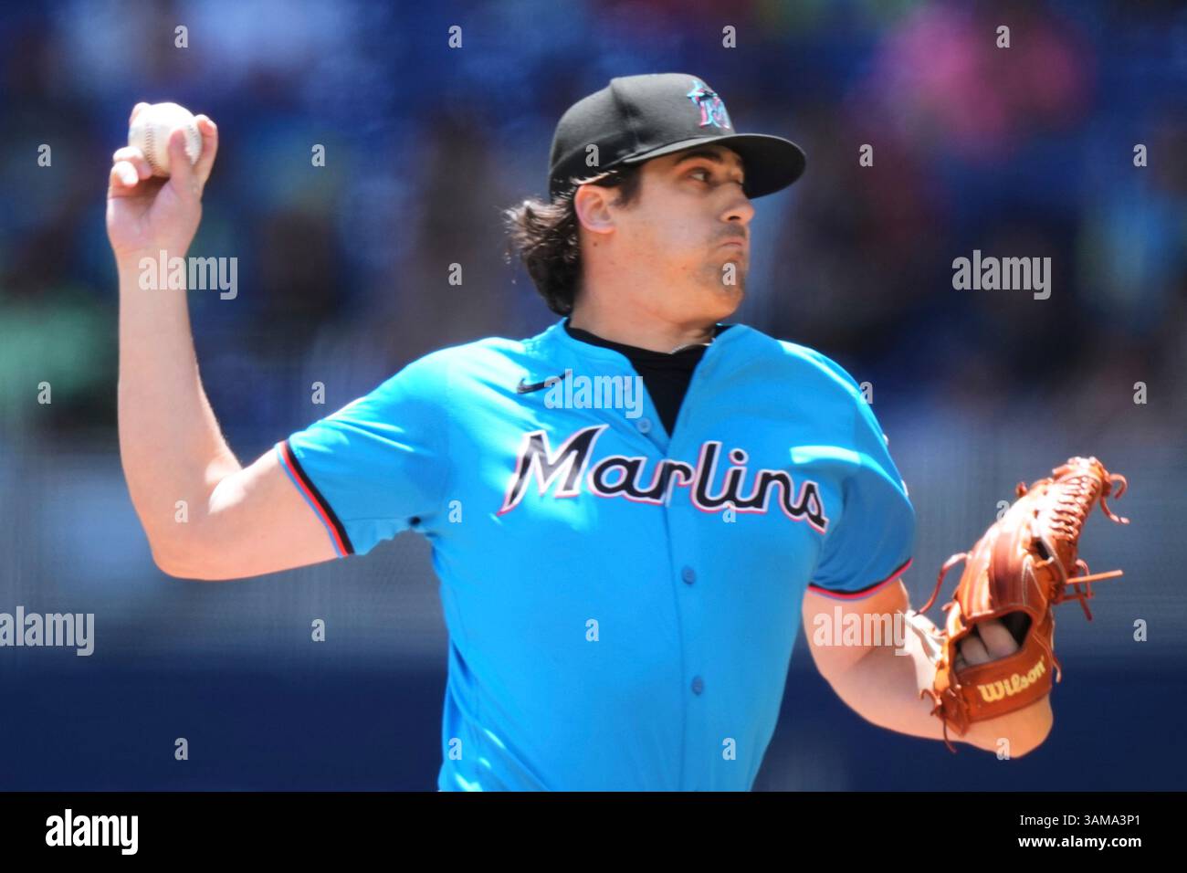 Miami Marlins starting pitcher Cal Quantrill throws during the first ...