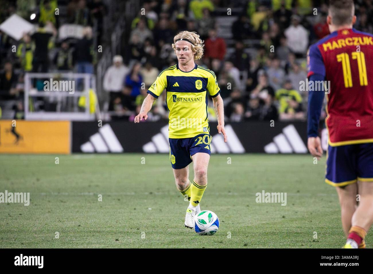 Nashville, USA. 12th Apr, 2025. Nashville SC midfielder Edvard Tagseth ...