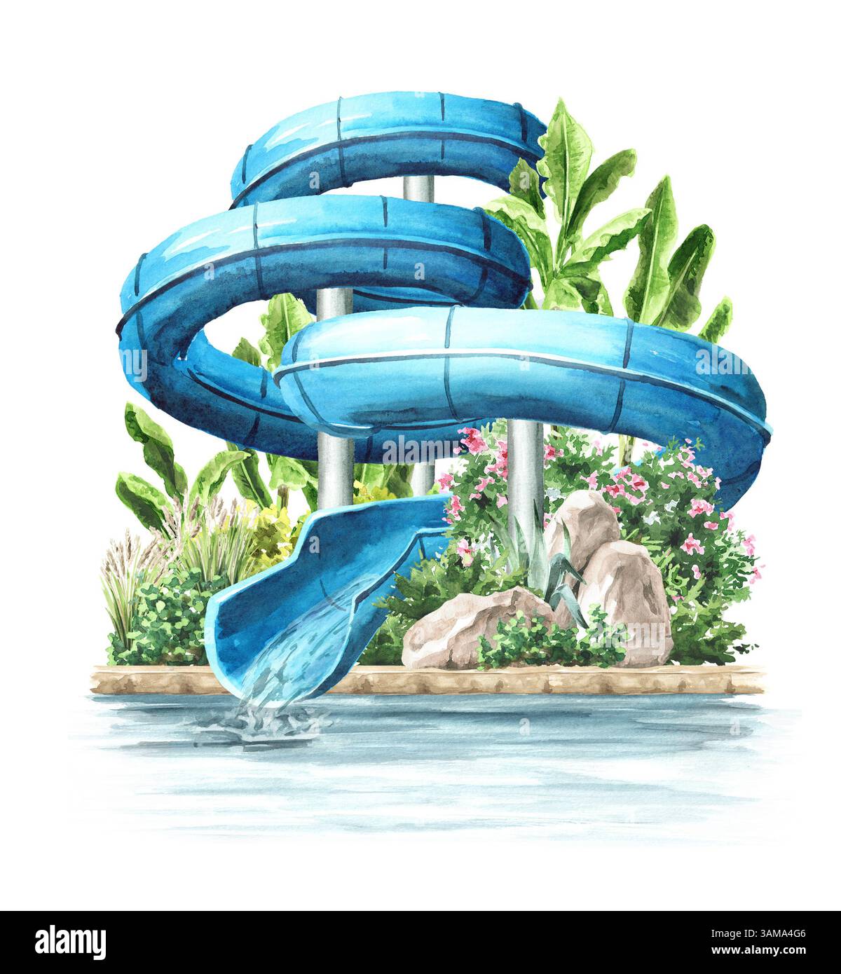 Water slide. Hand drawn watercolor illustration, isolated on white ...