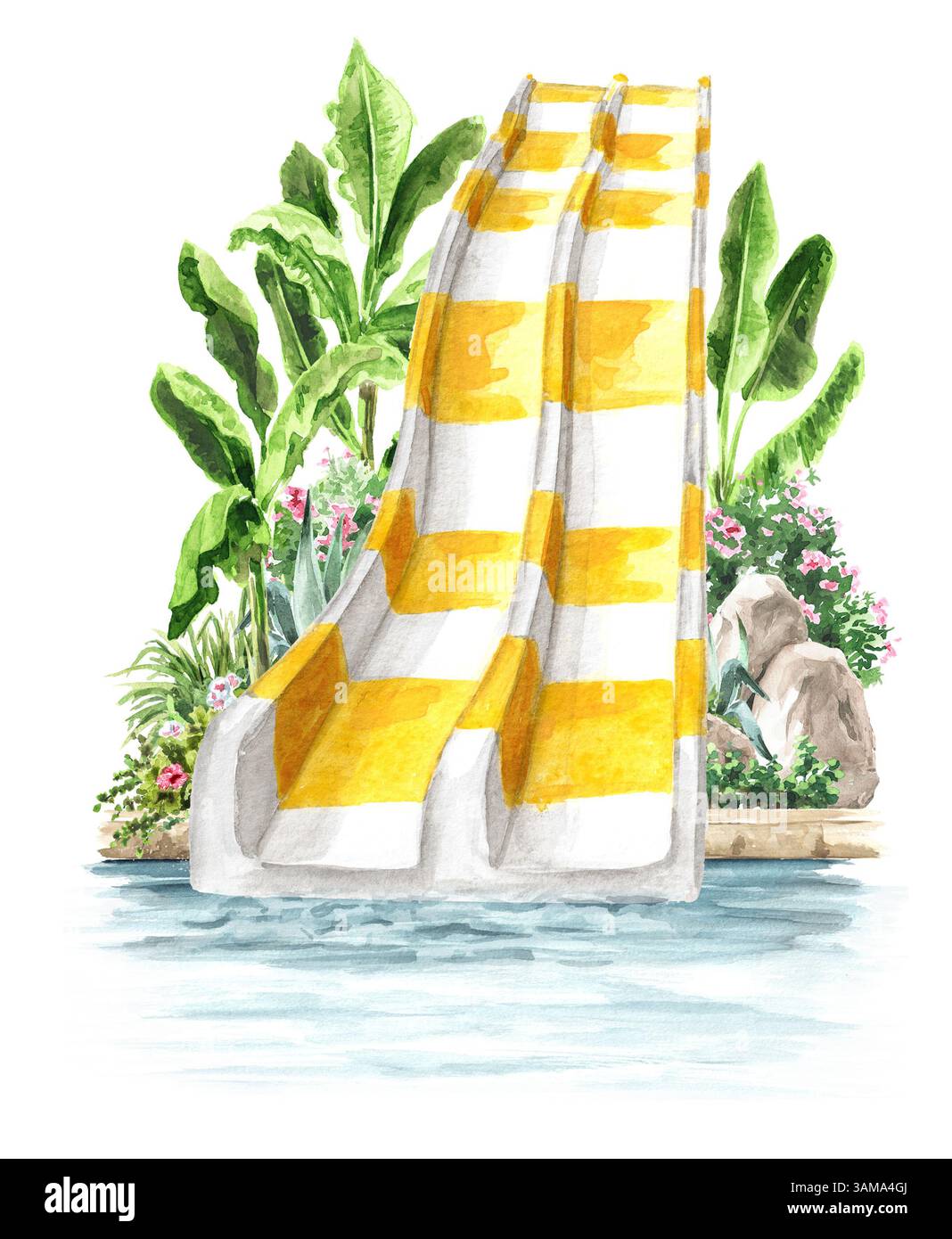 Water slide. Hand drawn watercolor illustration, isolated on white ...