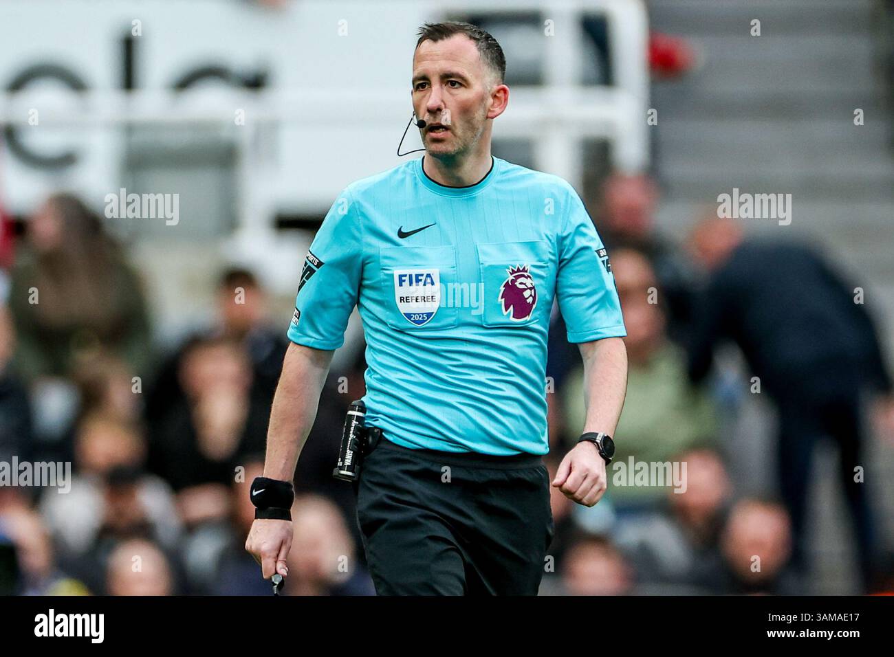 Newcastle, UK. 13th Apr, 2025. Referee Chris Kavanagh looks on during ...