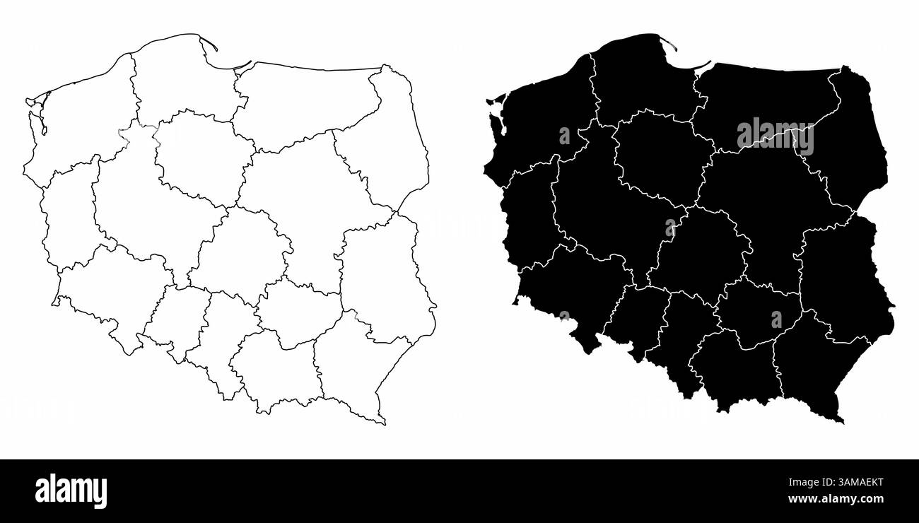 The black and white administrative maps of Poland Stock Vector Image ...