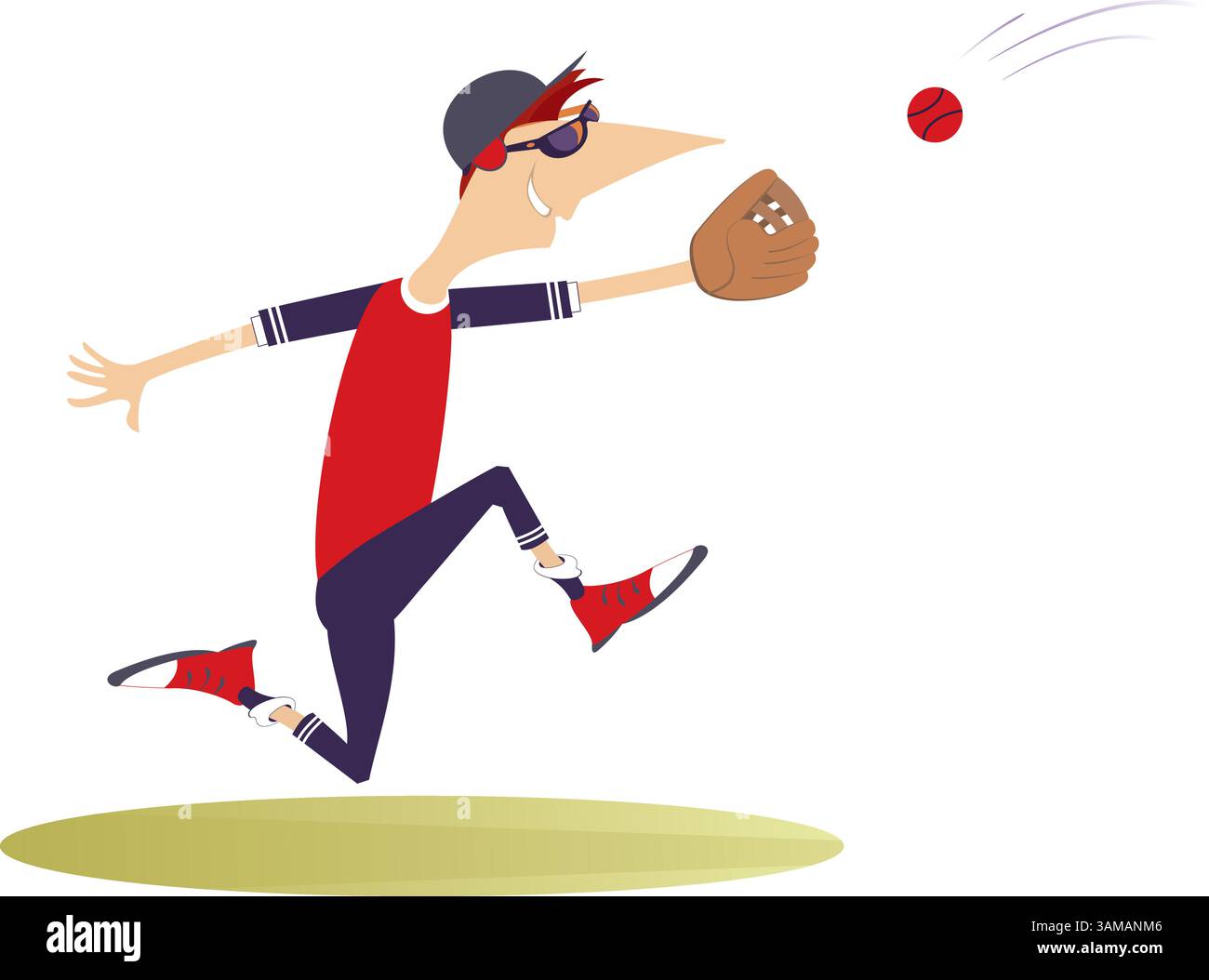 Cartoon baseball player. Infielder in game action. Isolated on white ...