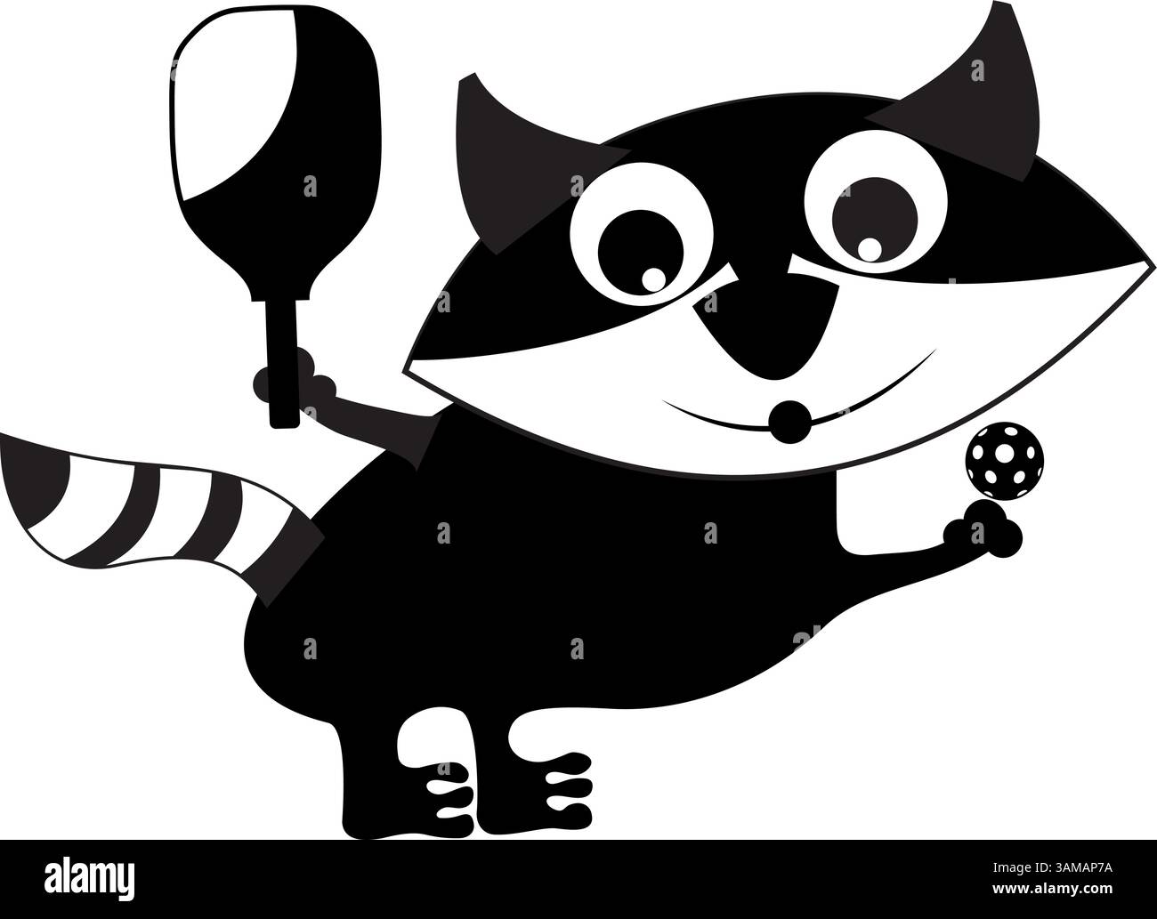 Cute raccoon playing pickleball. Cartoon raccoon plays pickleball ...