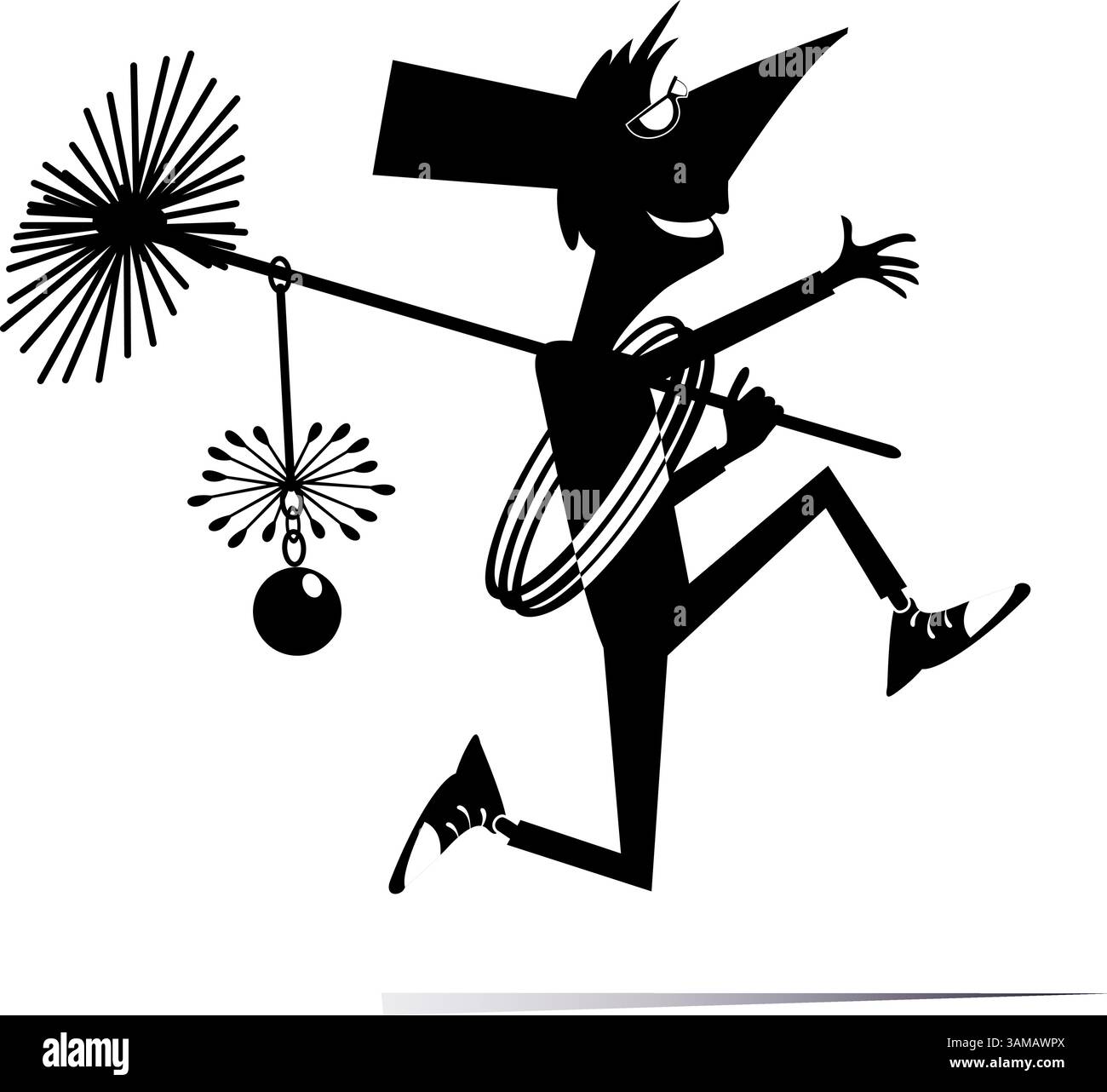 Cartoon running chimney sweeper. Funny running chimney sweeper in the ...