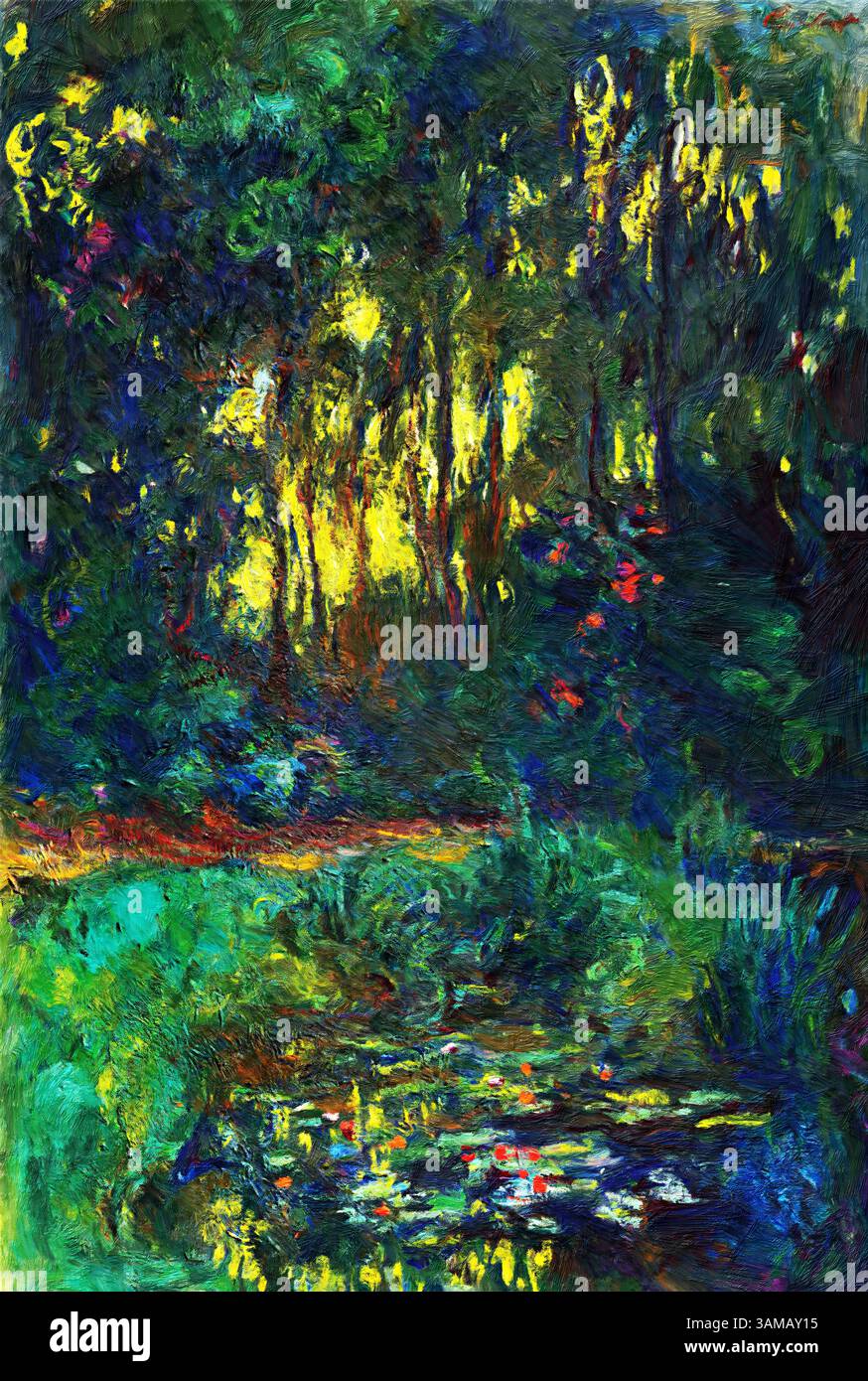 An abstract depiction of a vibrant landscape filled with colors and ...