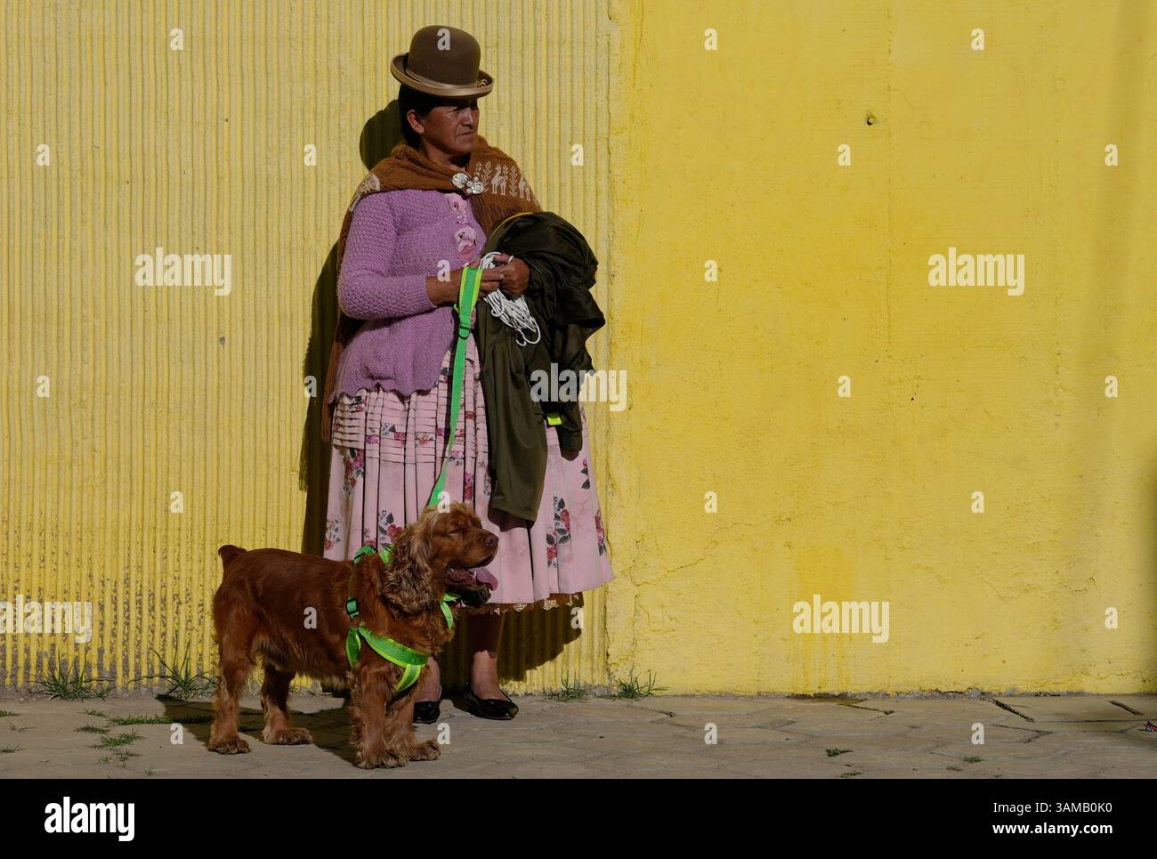 A woman and her dog wait to take part in a dog-a-thon, as part of ...