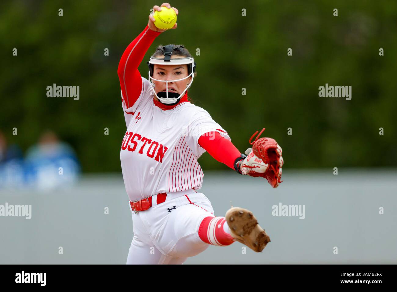 Boston University pitcher Kasey Ricard (77) delivers a pitch during an ...