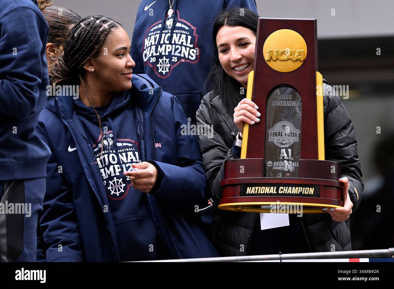 UConn's Sarah Strong, left, and Caroline Ducharme, right, celebrate ...