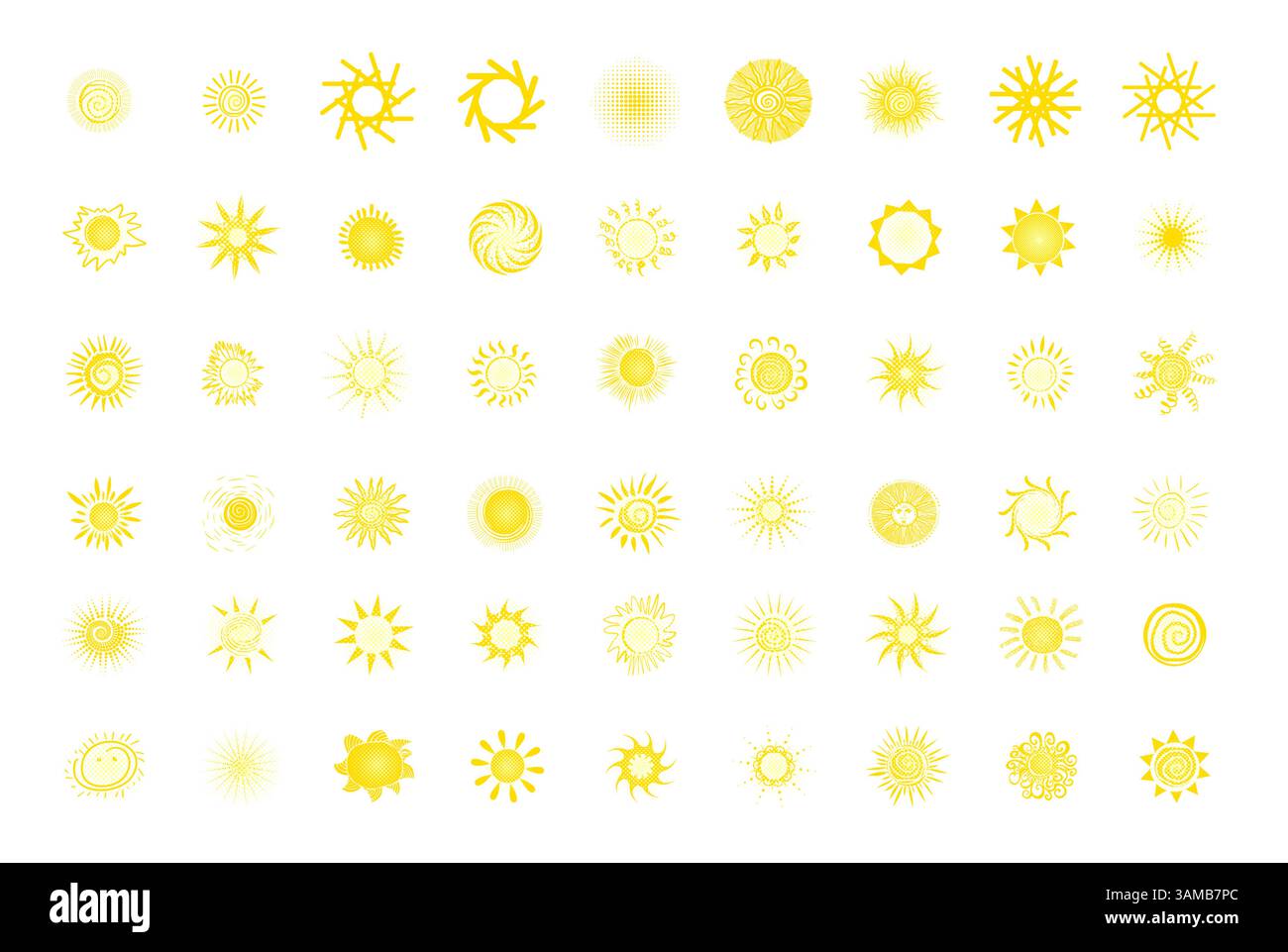 Large set of yellow suns. The sun objects are beautiful hand drawn. Not ...