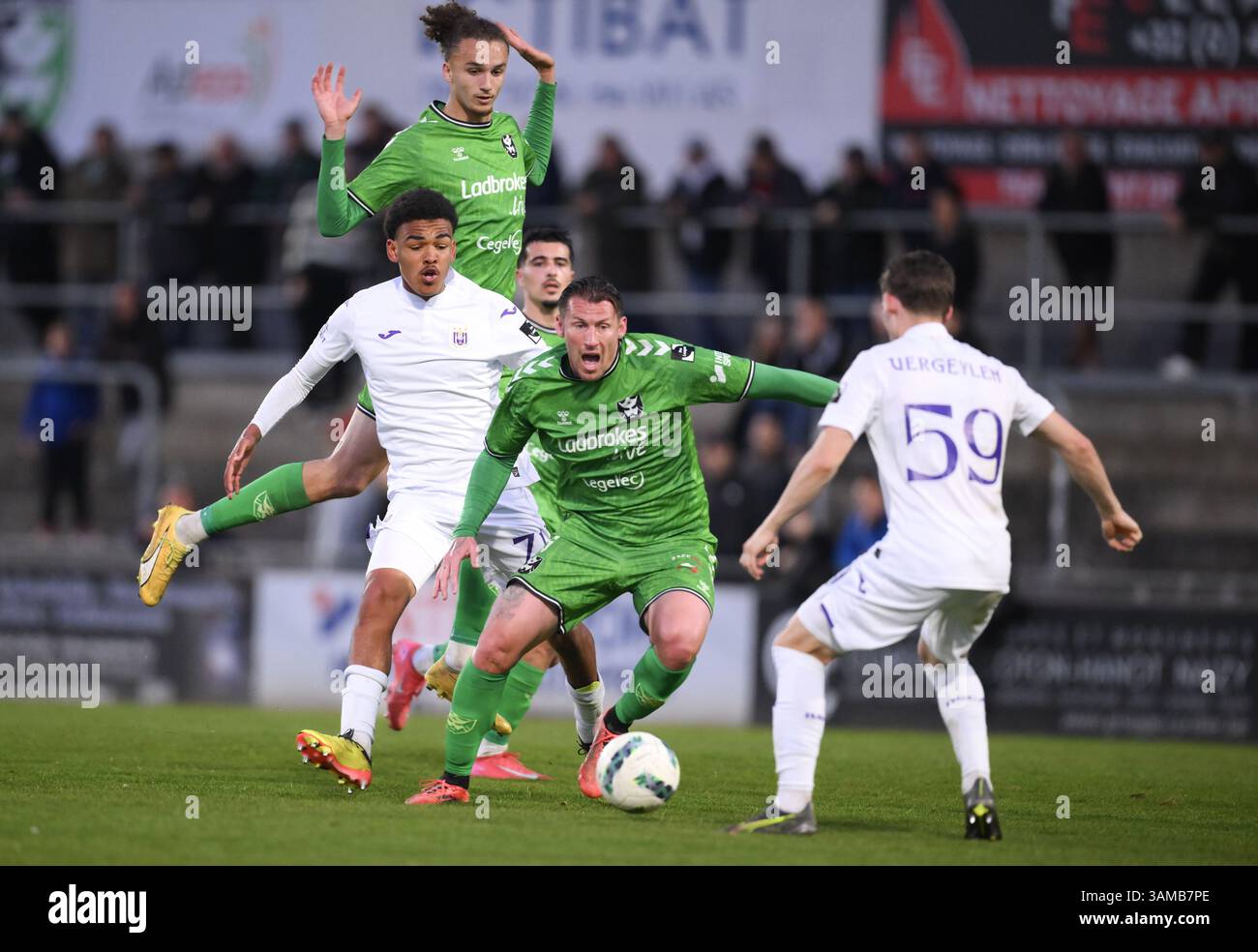 Boussu, Belgium. 13th Apr, 2025. RSCA Futures' Nunzio Engwanda and ...