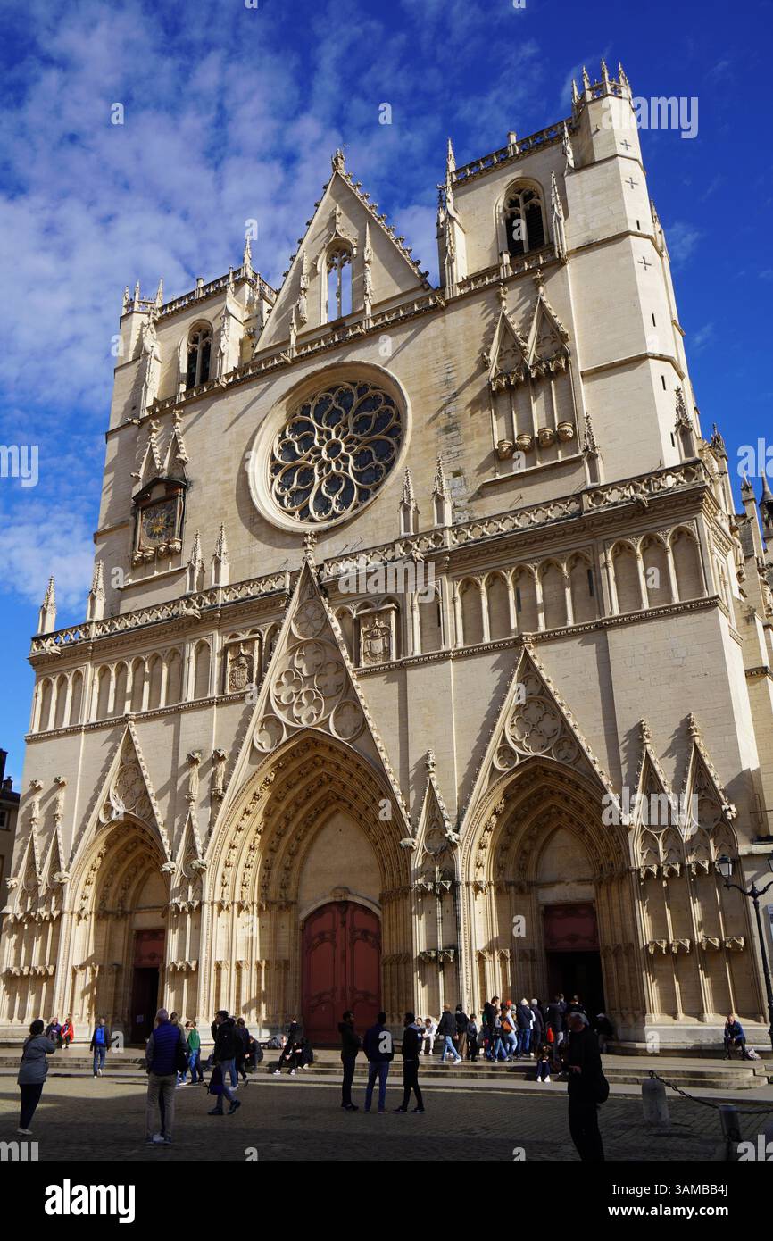 The Cathédrale Saint-Jean-Baptiste de Lyon in the sun, Lyon, France ...
