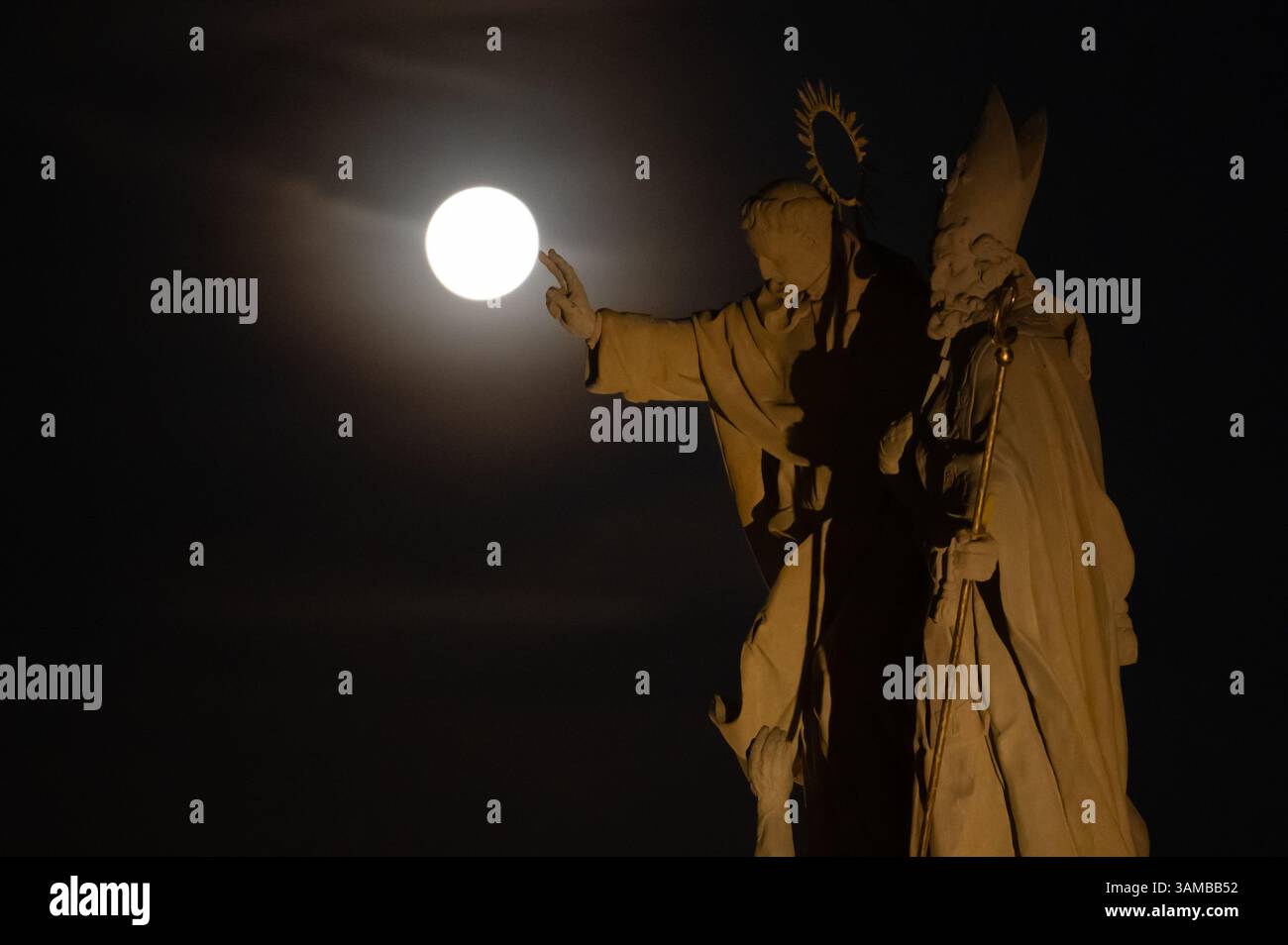 Prague, Czech Republic. 12th Apr, 2025. The full moon of April known as ...