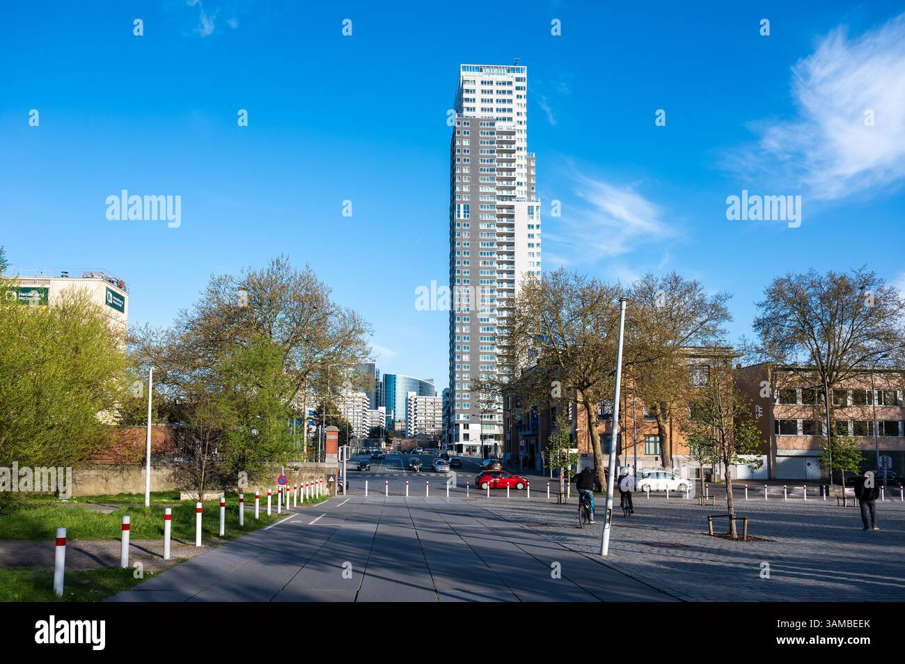 The Tour and Taxis esplanade and the Upsite residential tower at Place des Armateurs, Schaerbeek ...