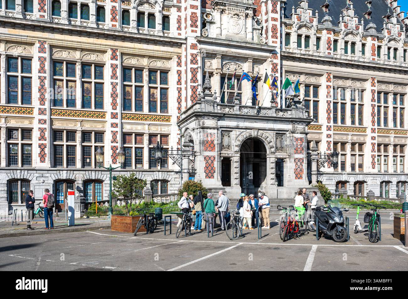 Monumental facade of the town hall of Schaerbeek, Brussels, Belgium ...